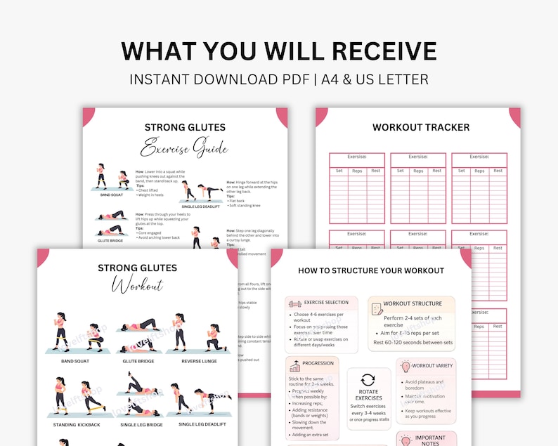 Glutes Workout Routine, Lower Body Exercise Chart, Leg and Glutes ...