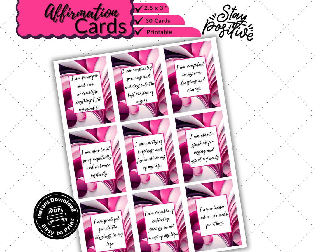 Pink Affirmation Cards for Women Printable Daily Motivational Quotes ...