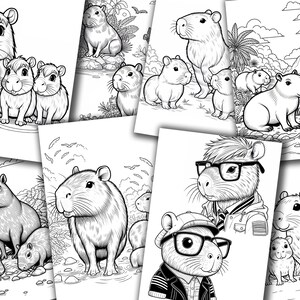 Capybara Digital Coloring Set 17 Pages | Coloring Book Pages for Kids ...
