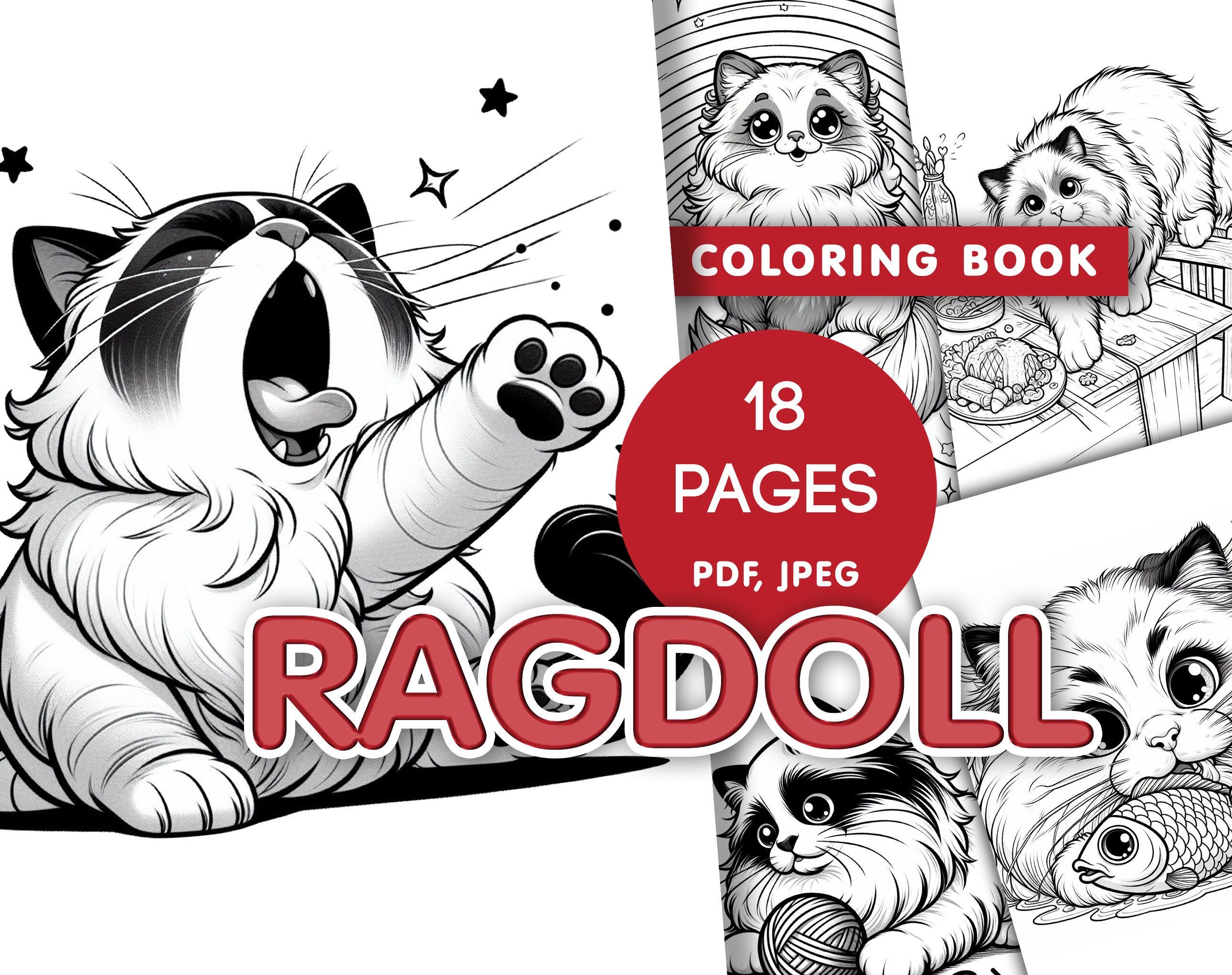 Ragdoll Cat Digital Coloring Set 18 Pages | Coloring Book Pages for ...