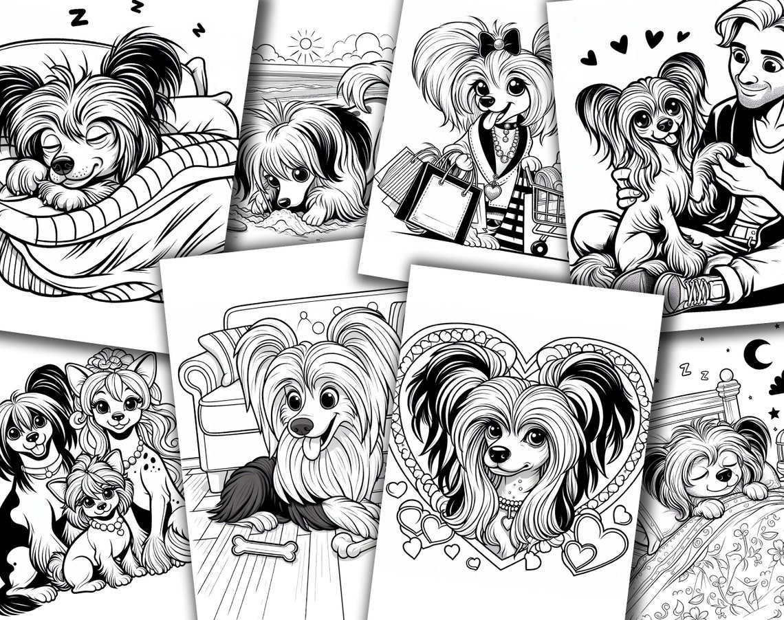Chinese Crested Dog Digital Coloring Set 18 Pages | Coloring Book Pages ...