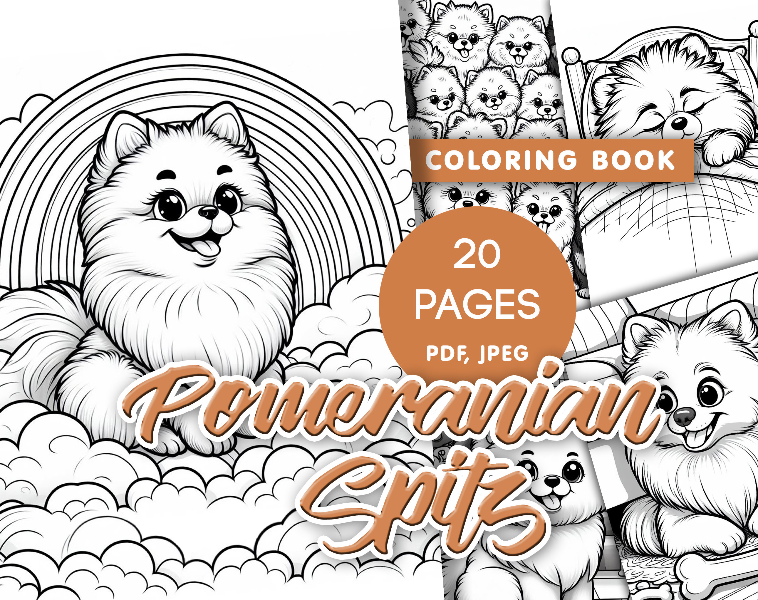 Pomeranian Spitz Digital Coloring Set 20 Pages | Coloring Book Pages ...