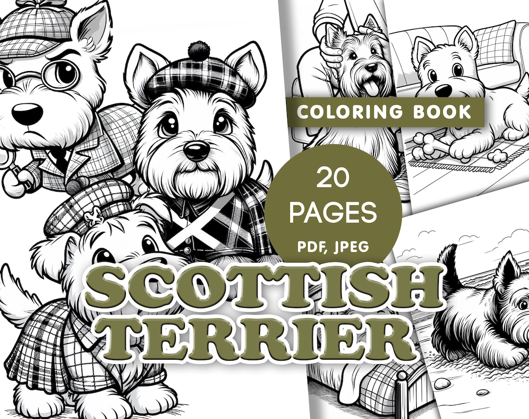 Scottish Terrier Digital Coloring Set 20 Pages | Coloring Book Pages ...
