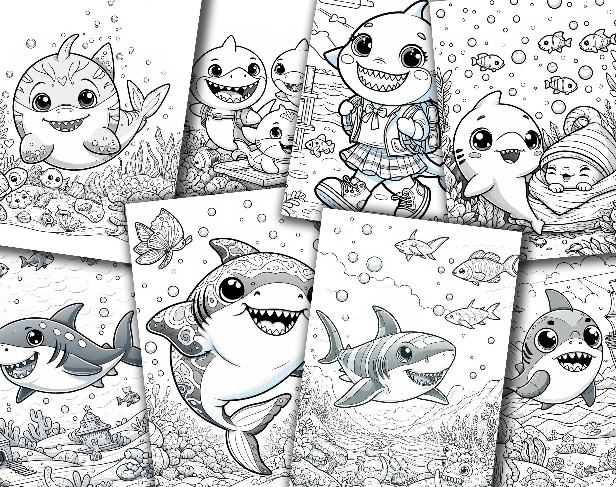 Baby Shark Digital Coloring Set 16 Pages | Coloring Book Pages for Kids ...