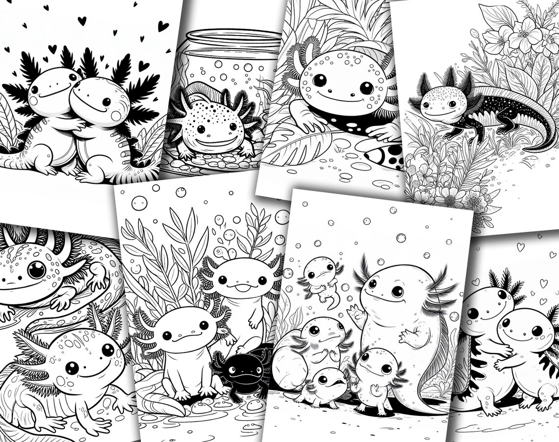 Axolotl Digital Coloring Set 21 Pages | Coloring Book Pages for Kids ...