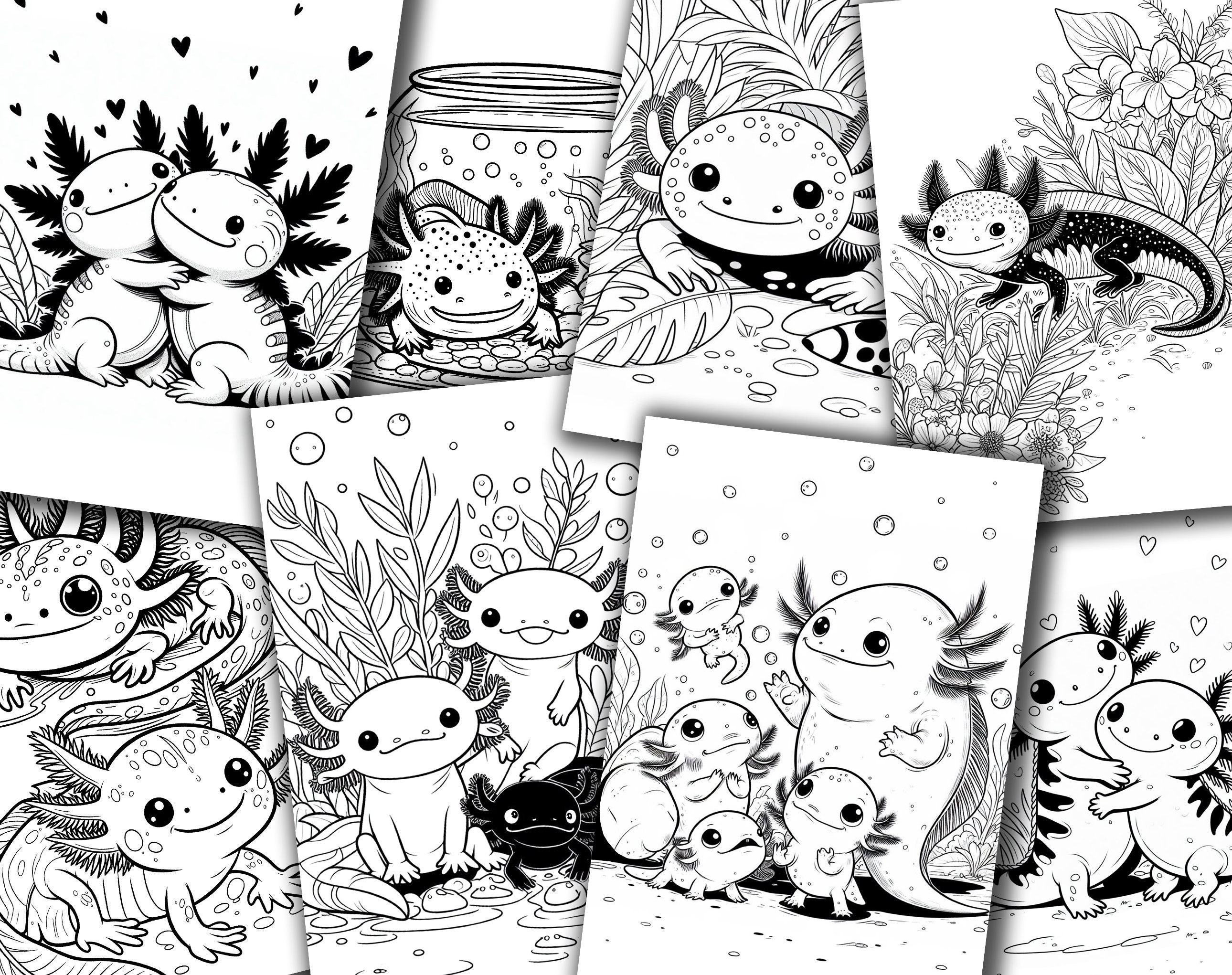 Axolotl Digital Coloring Set 21 Pages | Coloring Book Pages for Kids ...