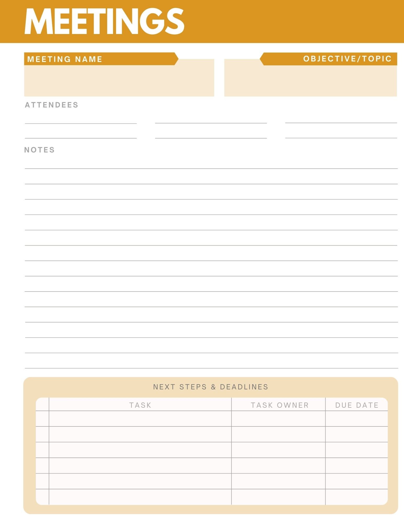Daily Planner Printable Meeting Notes Project Planner Undated Meal Prep ...