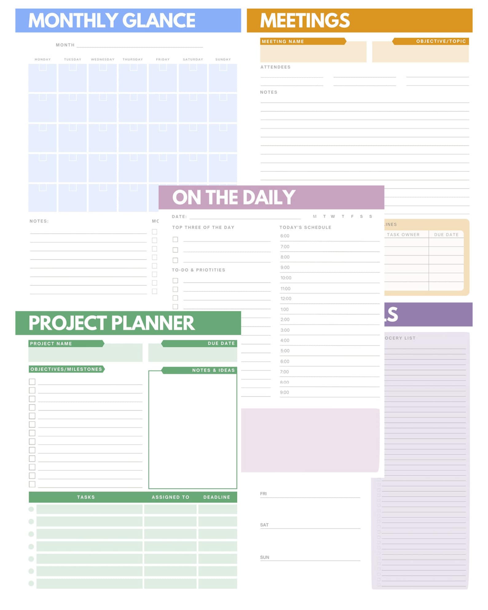 Daily Planner Printable Meeting Notes Project Planner Undated Meal Prep ...