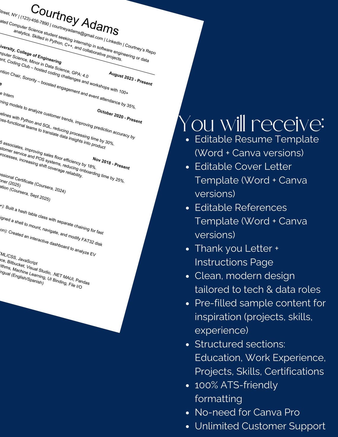 Ats-friendly Tech Resume Template: Minimalist Design (word, Canva ...