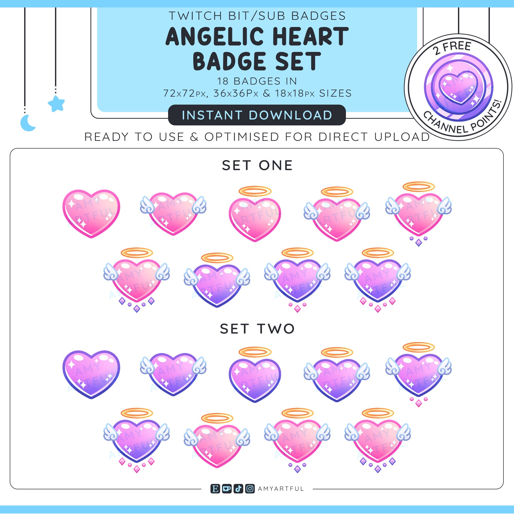Twitch BIT SUB Badges & Channel Points Pink and Purple Angelic Heart ...
