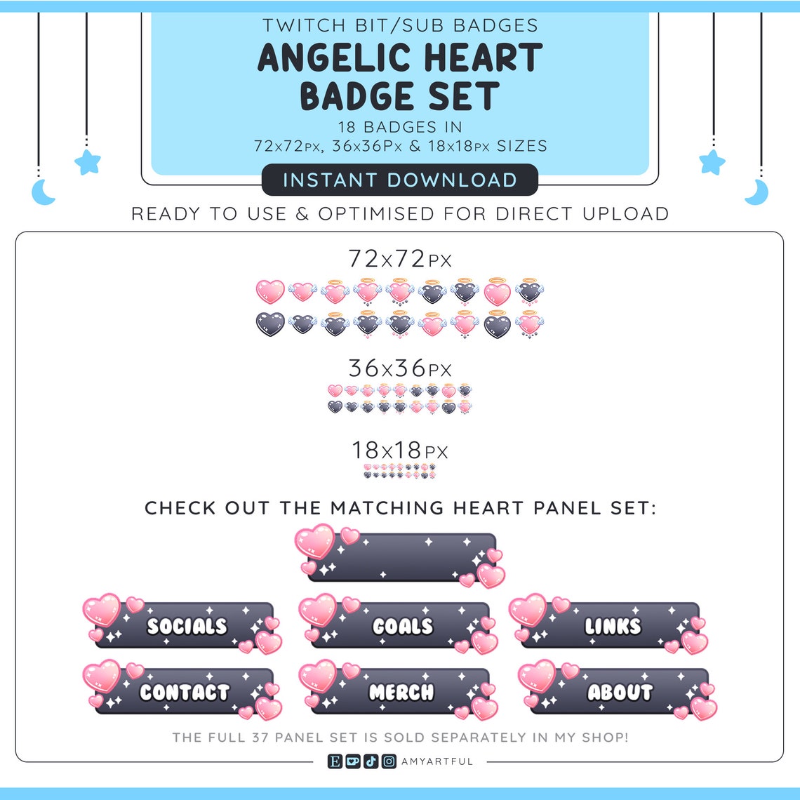 Twitch BIT SUB Badges & Channel Points Black and Pink Angelic Heart ...
