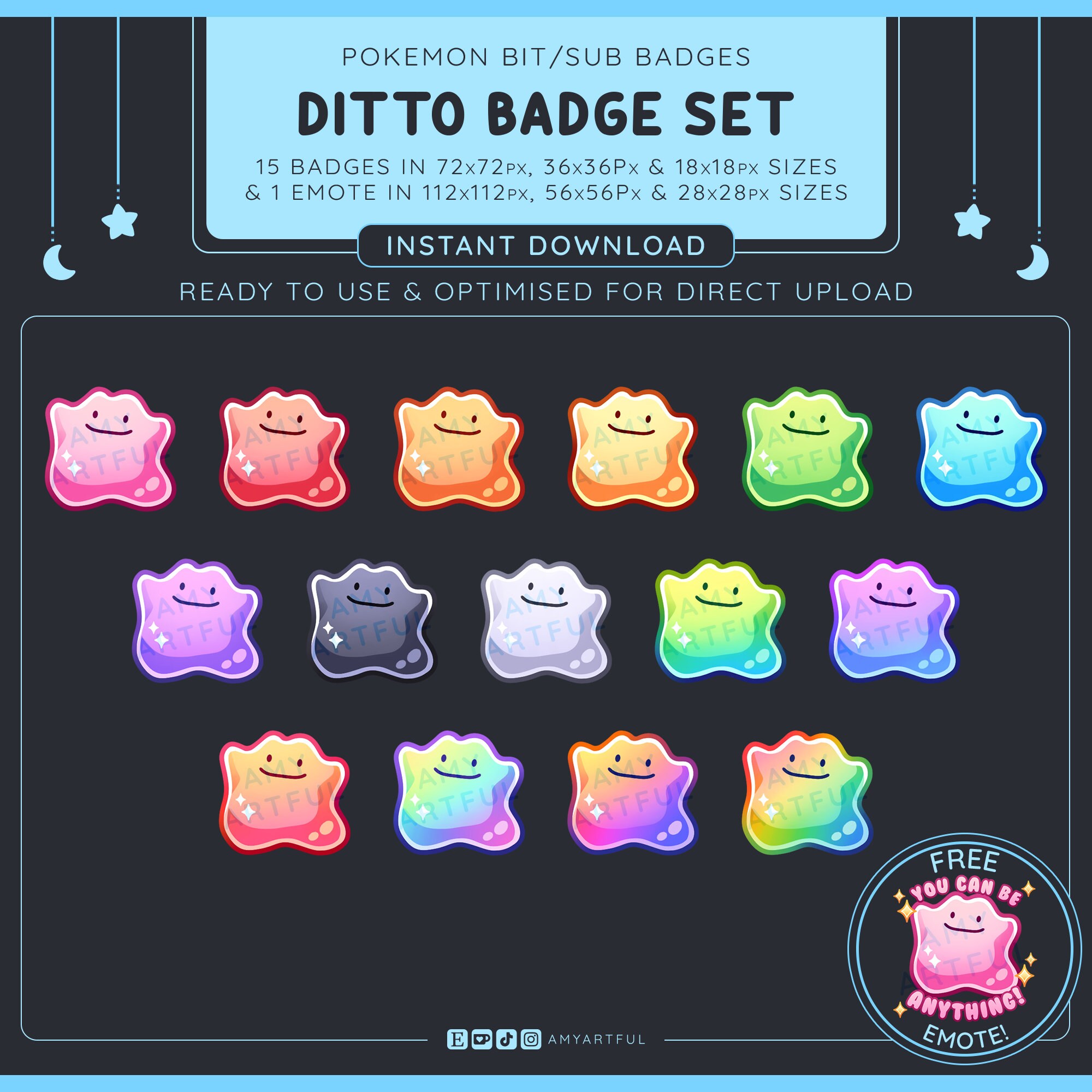 Twitch BIT SUB Badges / Emotes / Channel Art Pokemon Ditto Badges ...