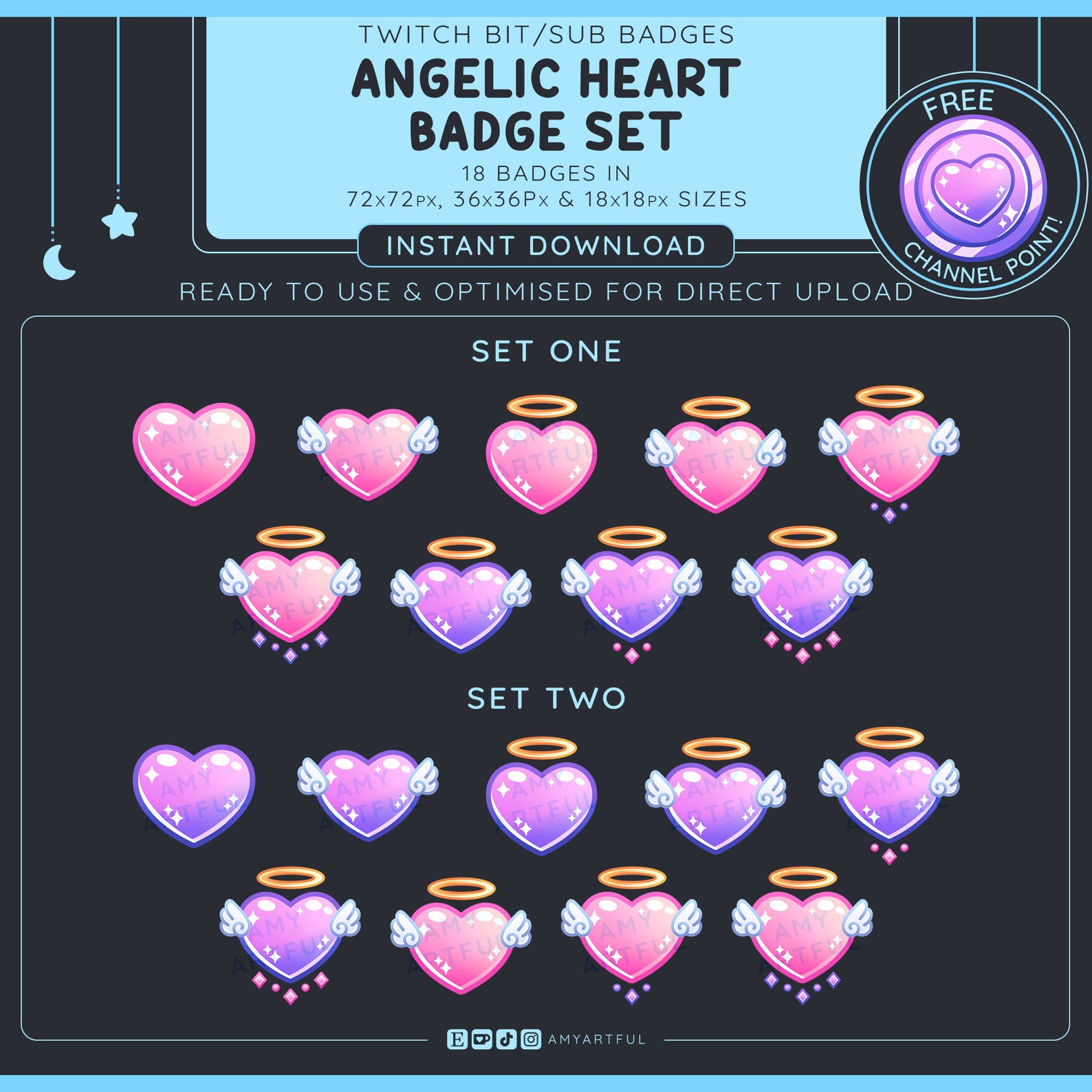 Twitch BIT SUB Badges & Channel Points Pink and Purple Angelic Heart ...