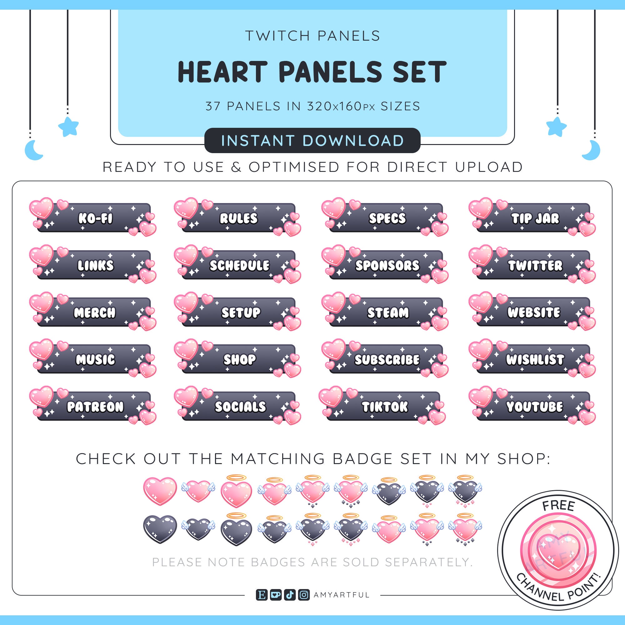 Twitch Panels / Channel Points Heart Panels Free Matching Channel Point ...