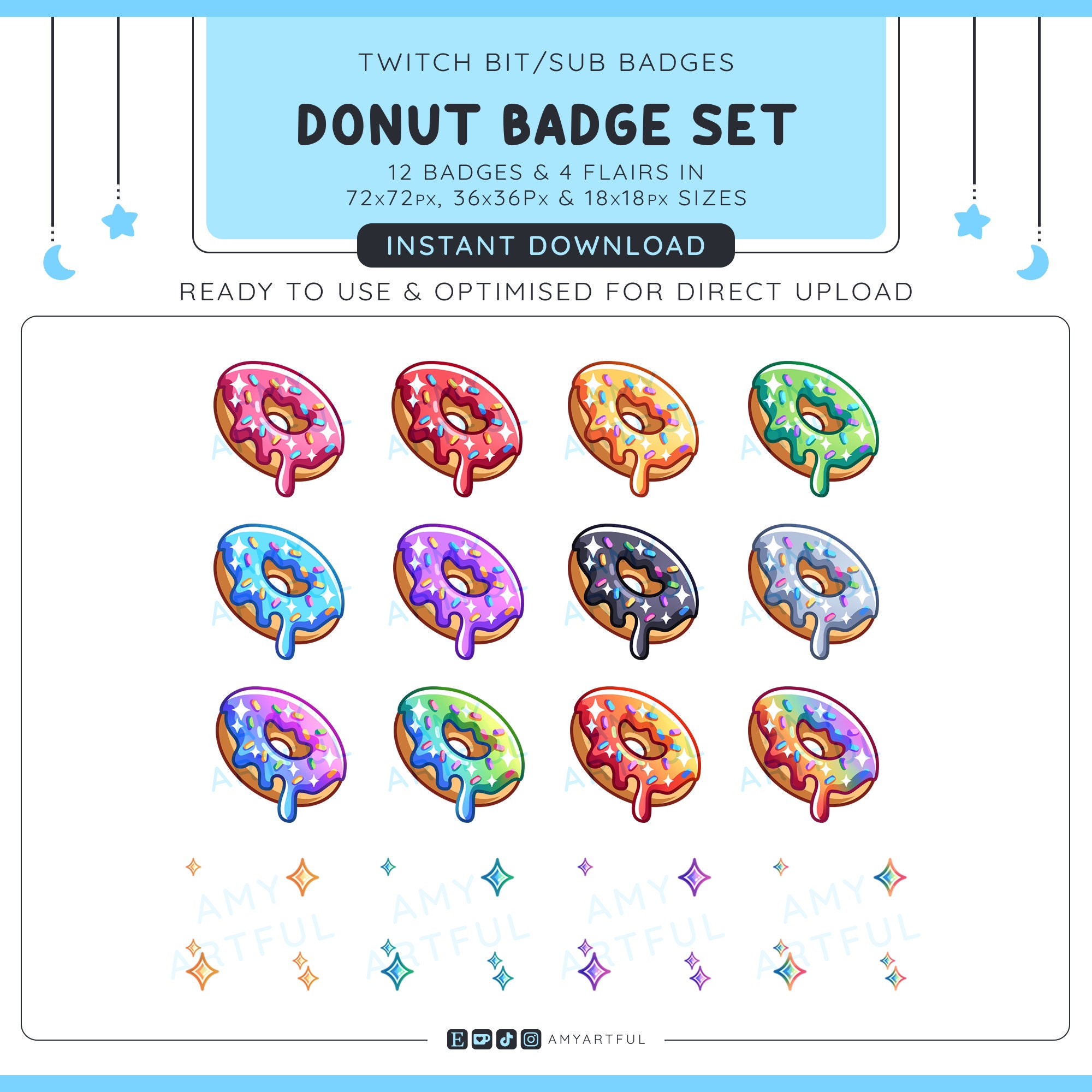 Twitch BIT SUB Badges / Flairs / Emotes / Emojis / Channel Art Pngs 12 ...