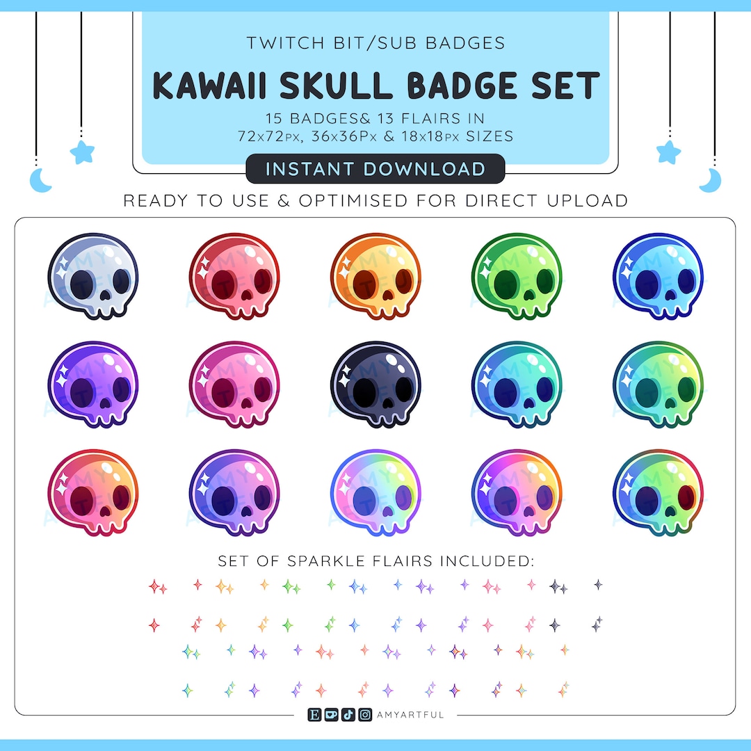 Twitch BIT SUB Badges & Flairs Pngs Kawaii Skulls Sparkle Flairs Badge ...