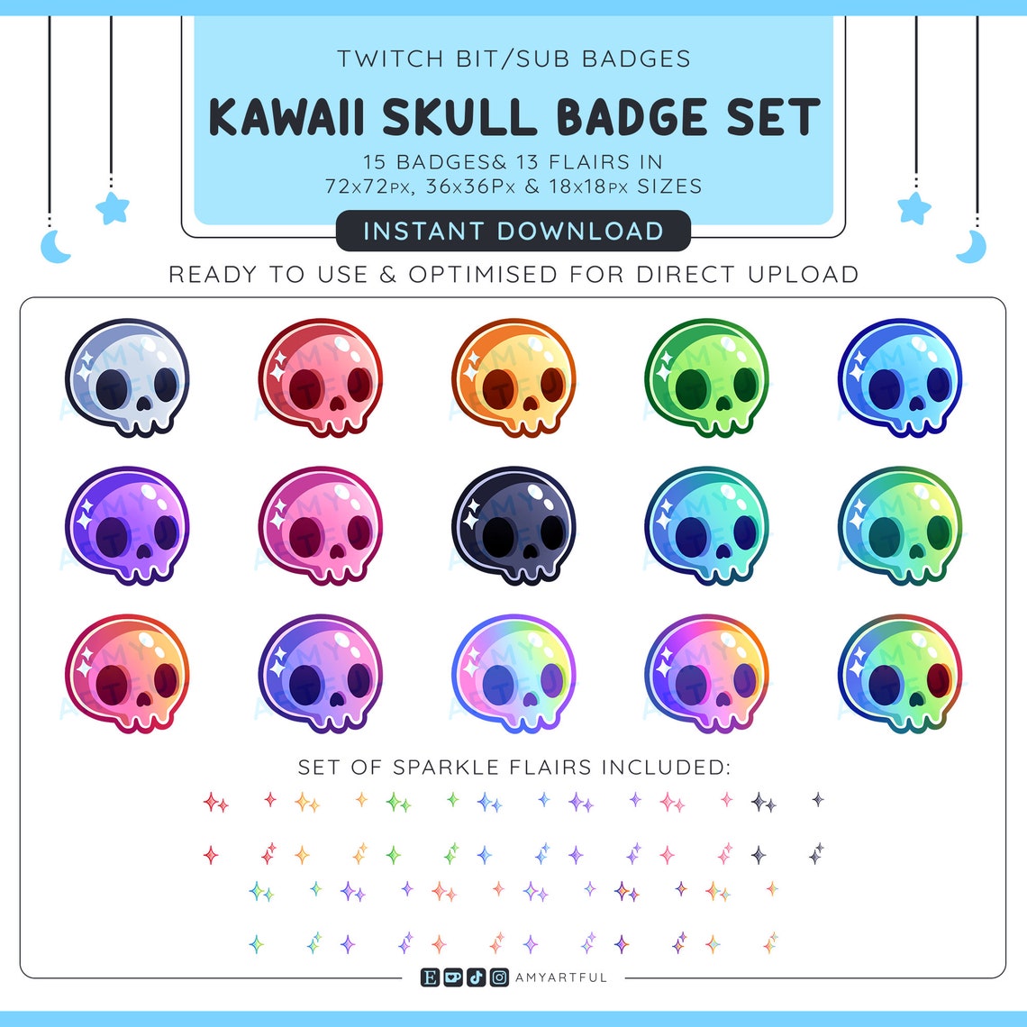 Twitch BIT DOWN Badges & Flairs PNGs Kawaii Totenköpfe Sparkle Flairs ...