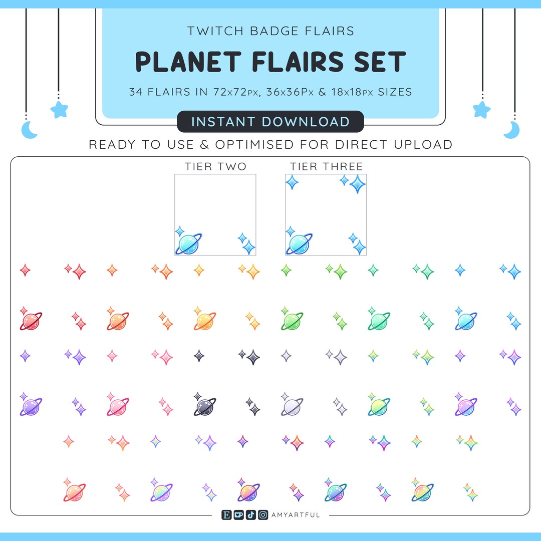Twitch BIT SUB Badge Flairs Planet & Sparkle Flairs - Etsy