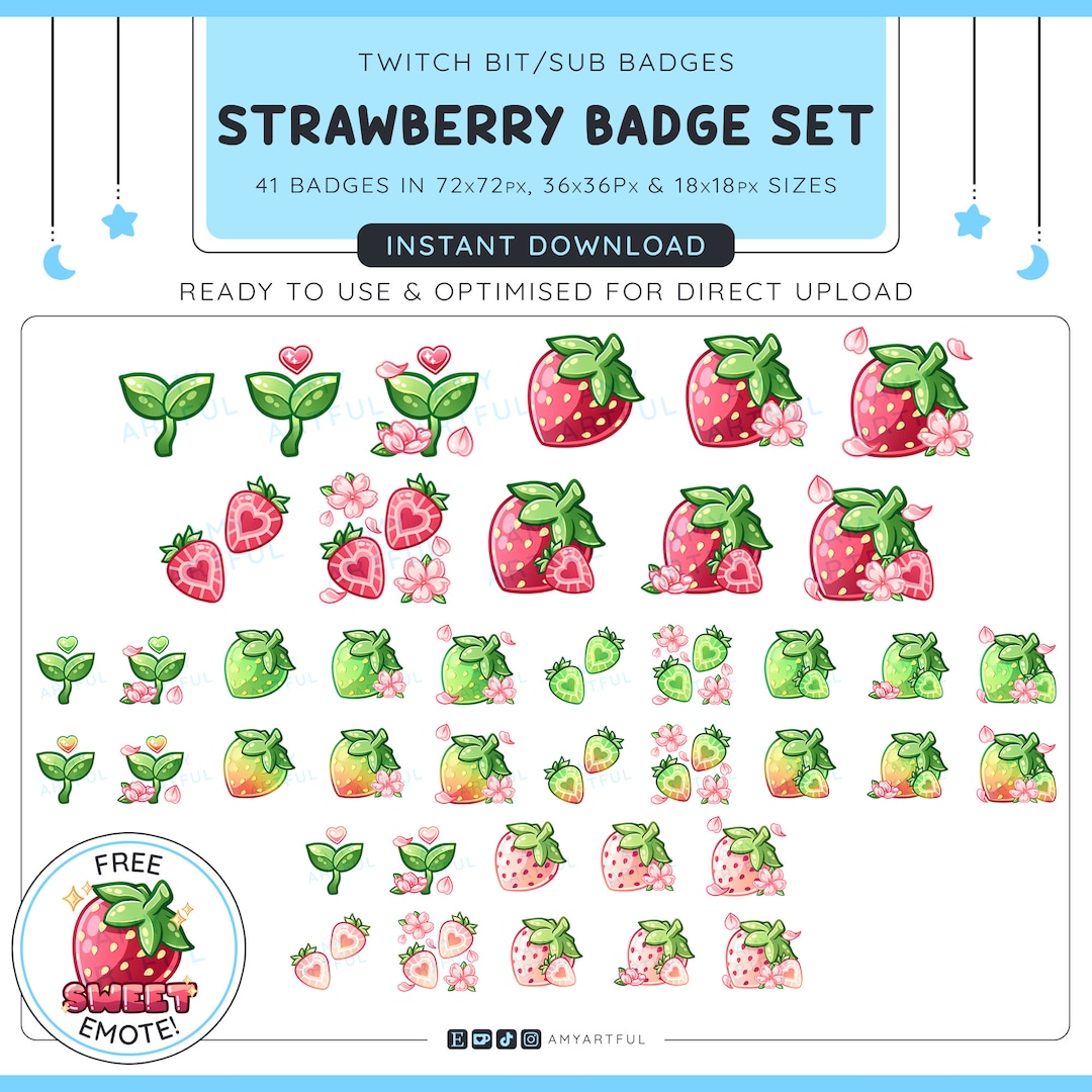 Twitch BIT SUB Badges & Emote Cute Strawberry Badge Bundle - Etsy