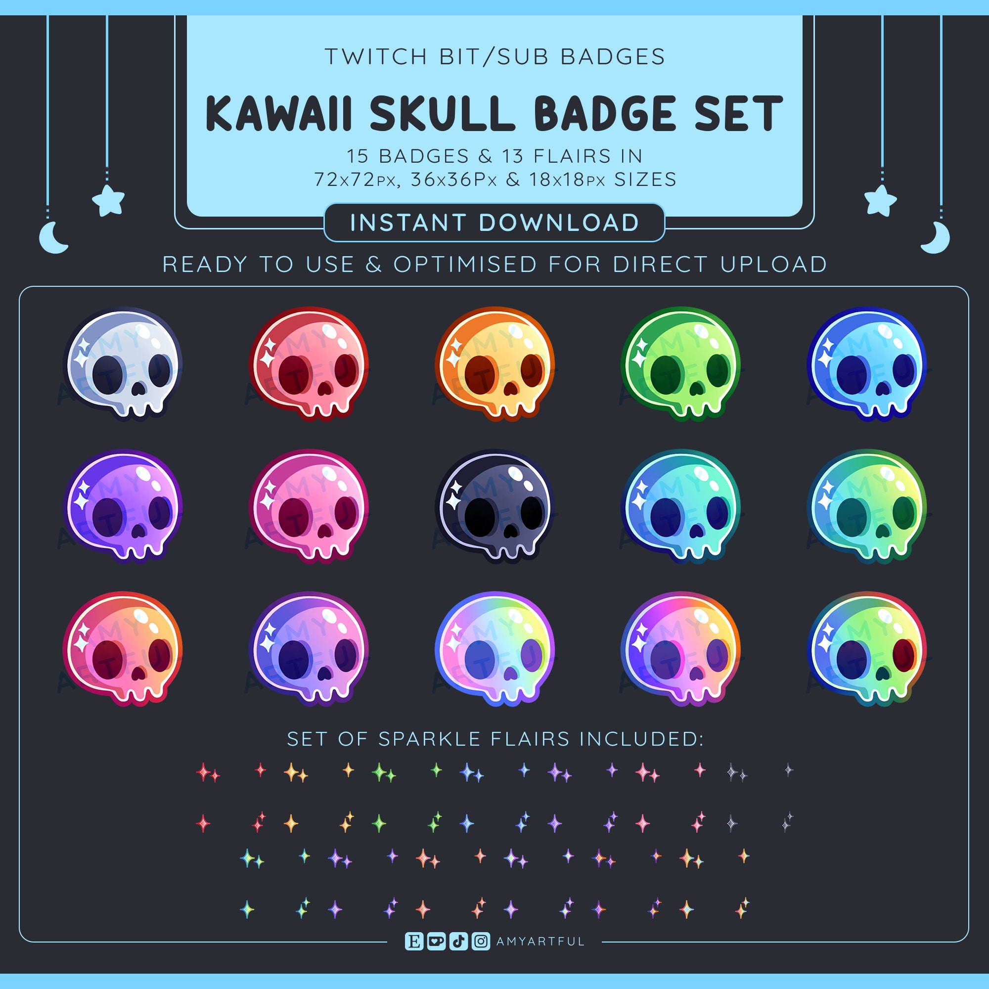 Twitch BIT DOWN Badges & Flairs PNGs Kawaii Totenköpfe Sparkle Flairs ...