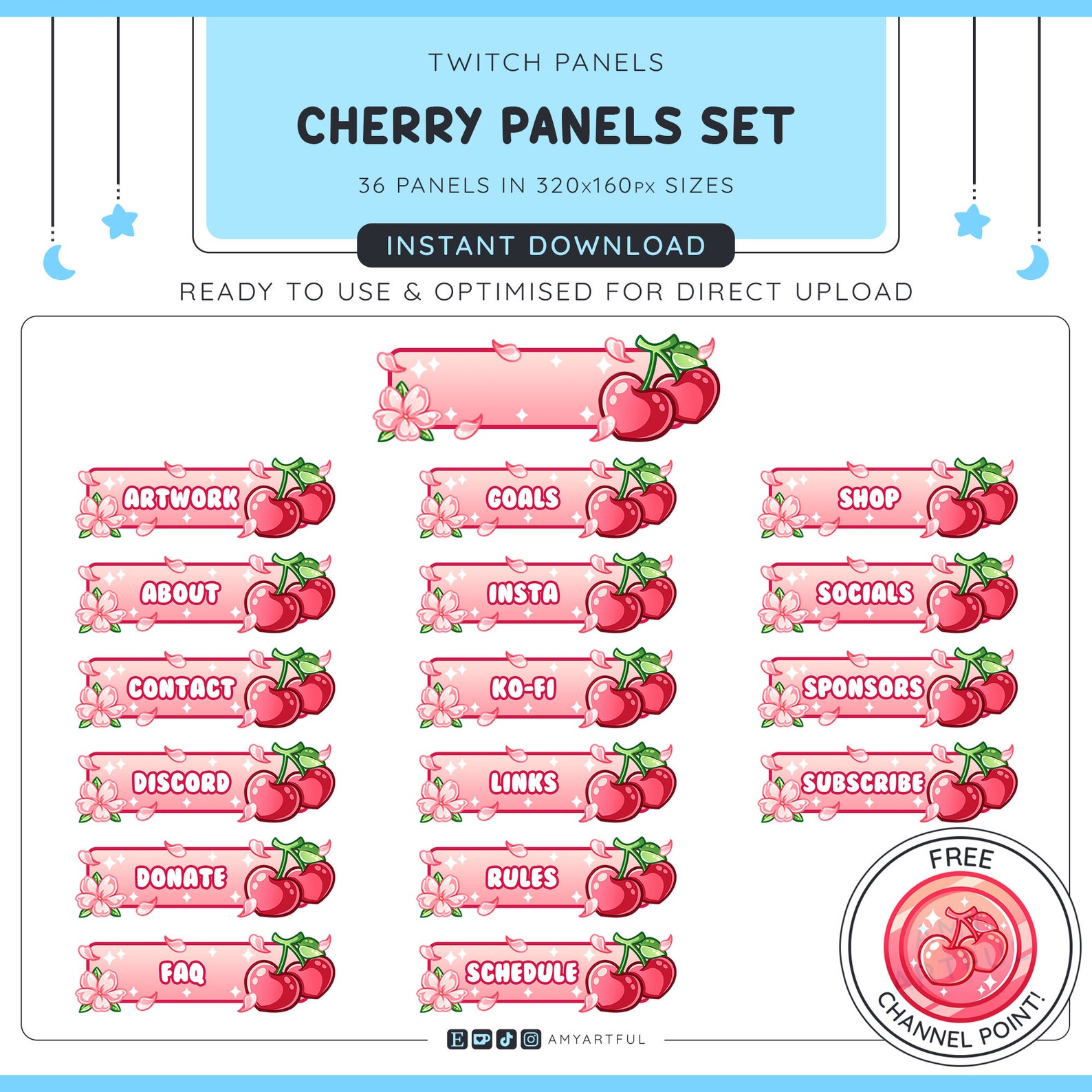 Twitch Panels / Banners / / Emotes / Badges / Channel Art Pngs Cherry ...