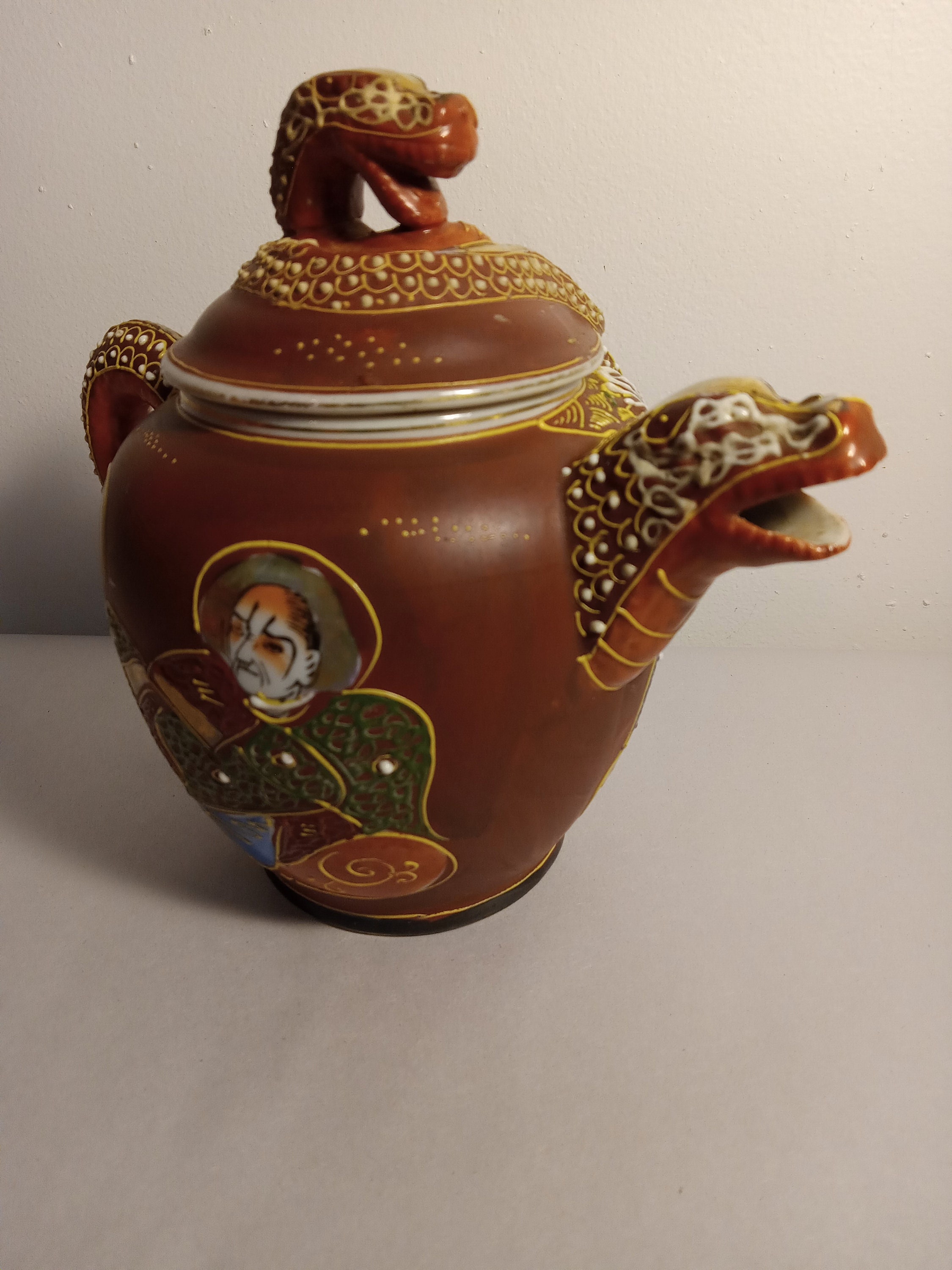 Vintage Japanese Kutani Moriage Dragon Ware 2 Cup Tea Pot Satsuma Style ...
