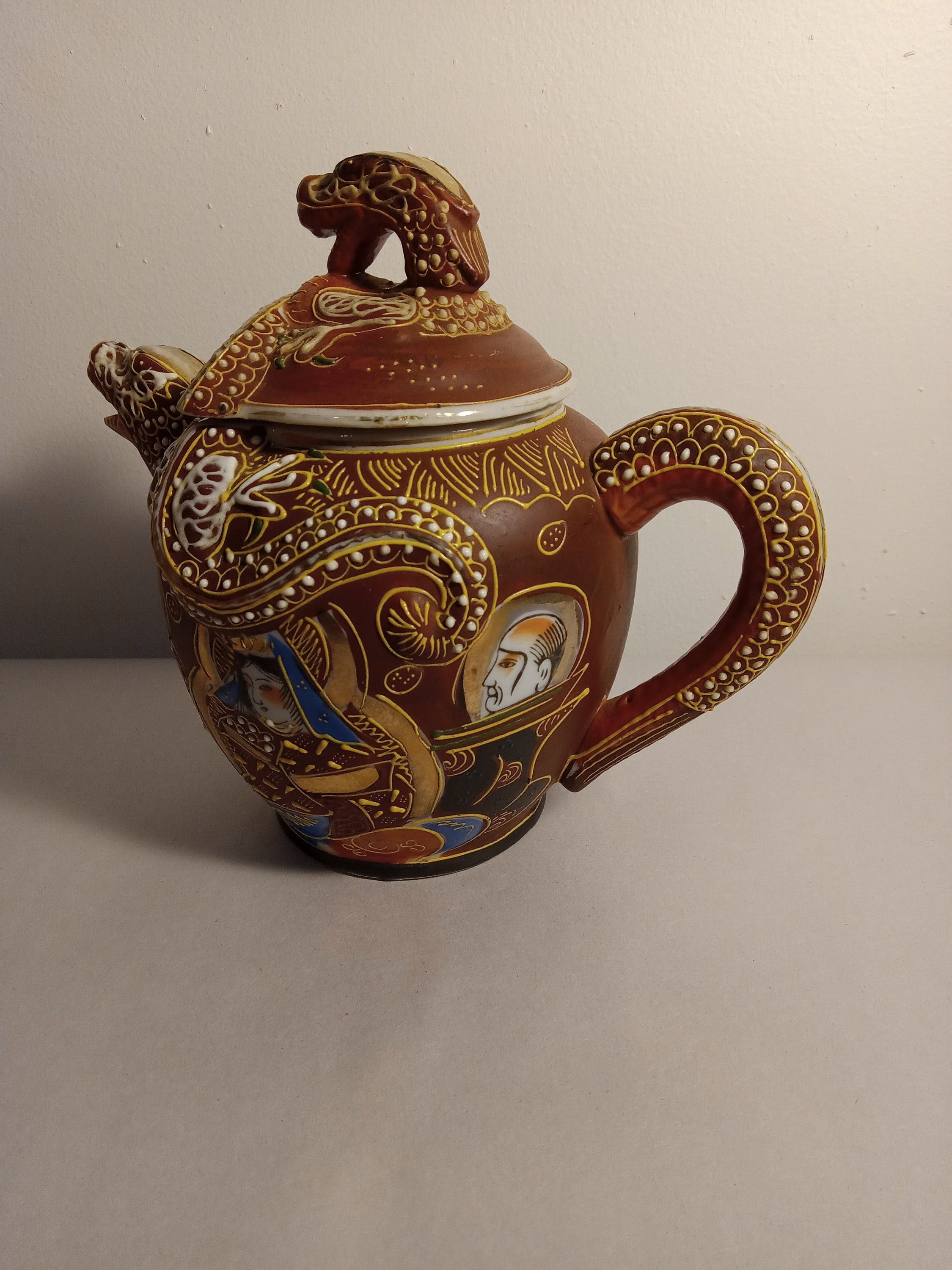 Vintage Japanese Kutani Moriage Dragon Ware 2 Cup Tea Pot Satsuma Style ...