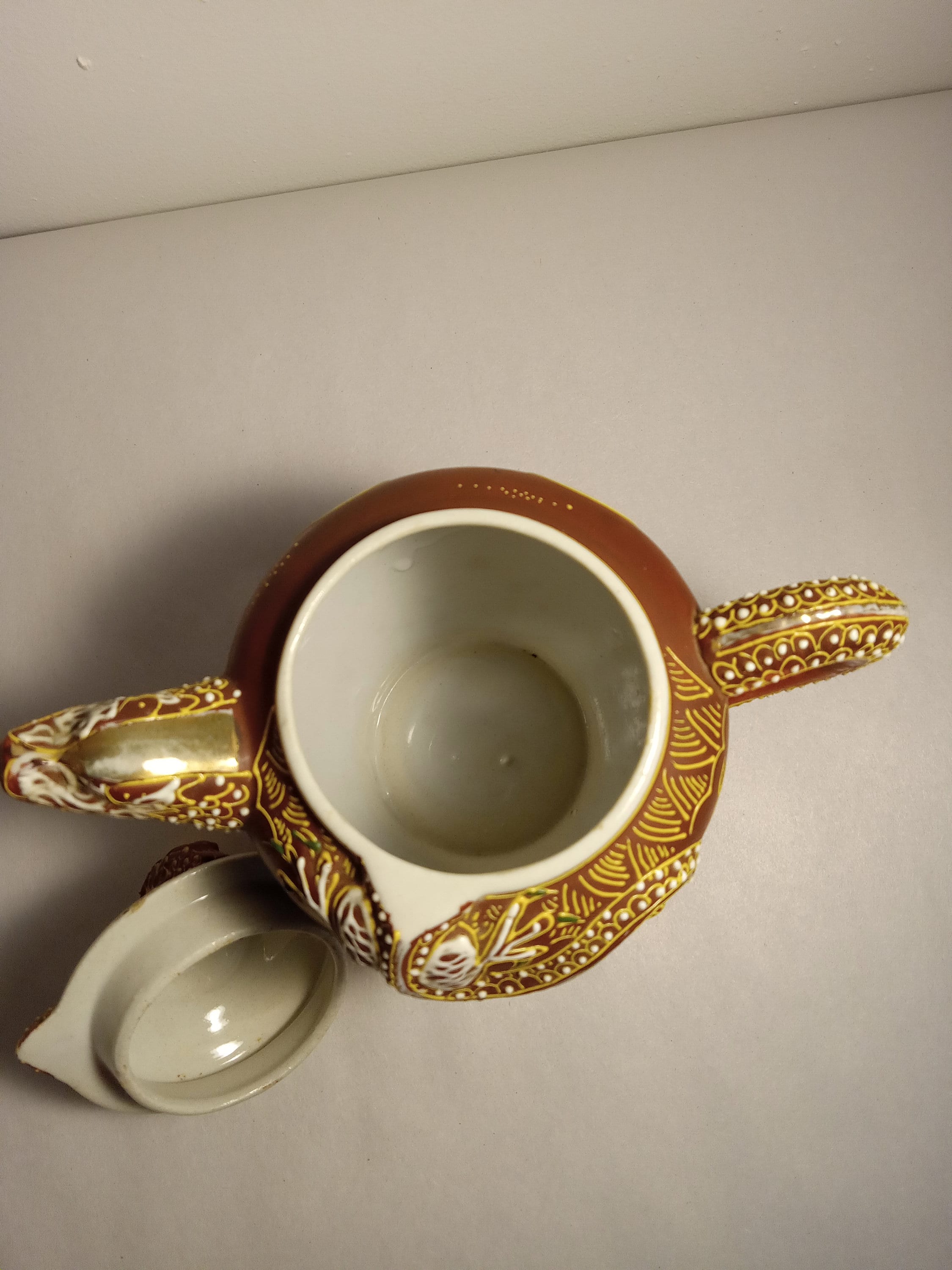 Vintage Japanese Kutani Moriage Dragon Ware 2 Cup Tea Pot Satsuma Style ...