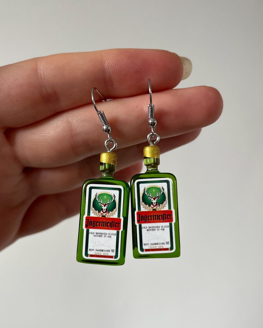 Jagermeister Jager Earrings Funny Silver Food Drink Green Bottle ...