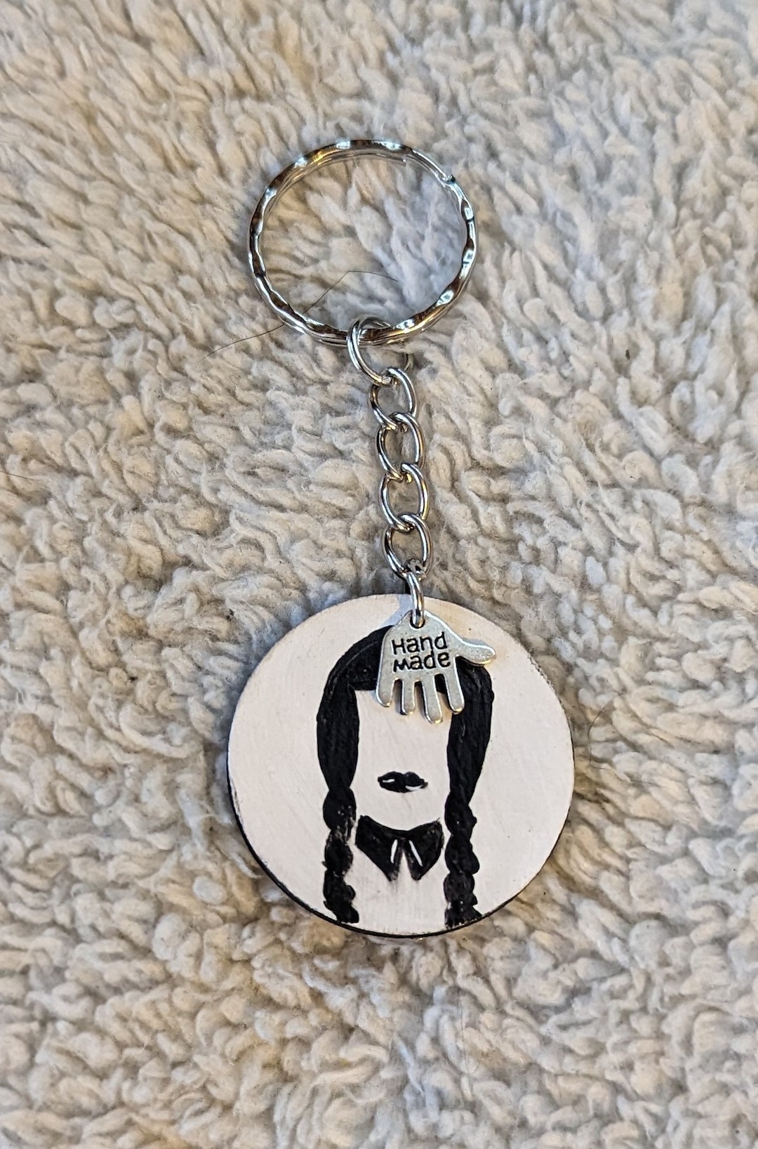 Wednesday Addams Style Hand Painted Wooden Keyring - Etsy