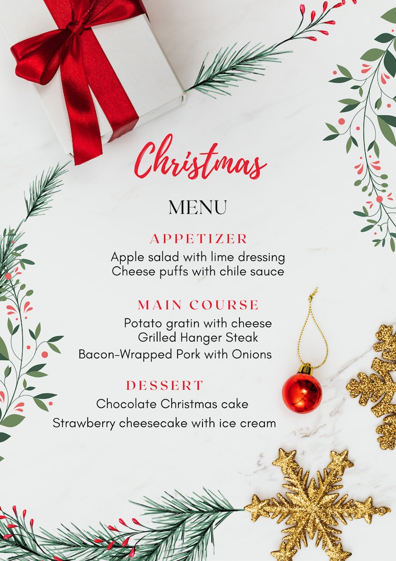 Christmas Menu Template, Christmas Menu, Printable Christmas Menu ...