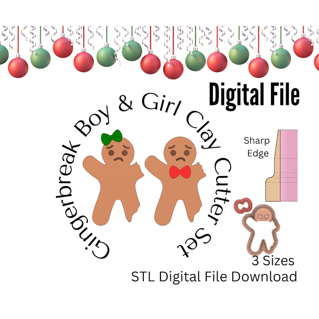 Gingerbreak Boy Girl Gingerbread Man Christmas Clay Cutter Sets STL ...