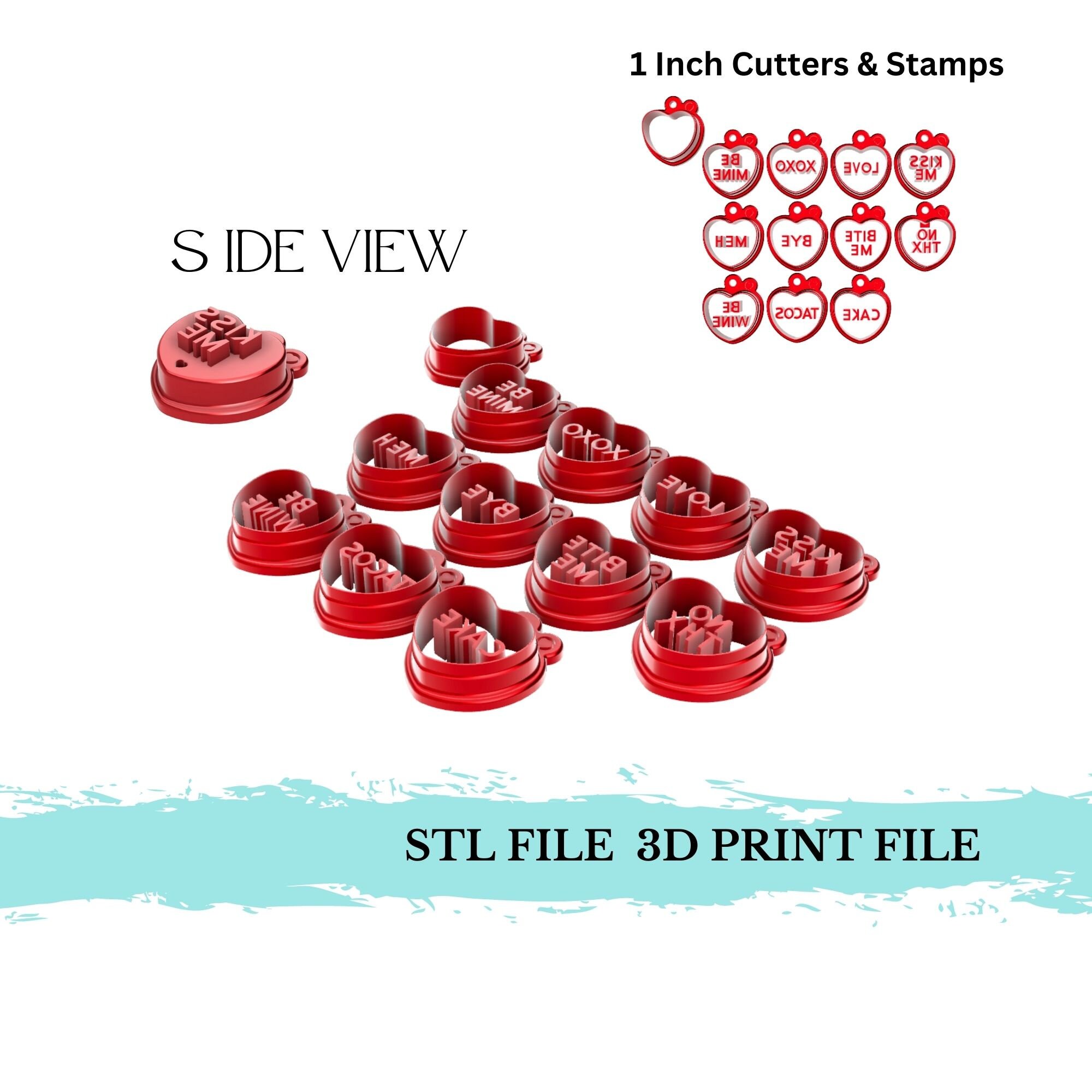 Valentine Conversation Heart Cutters & Stamps Dangle Stud | STL File ...