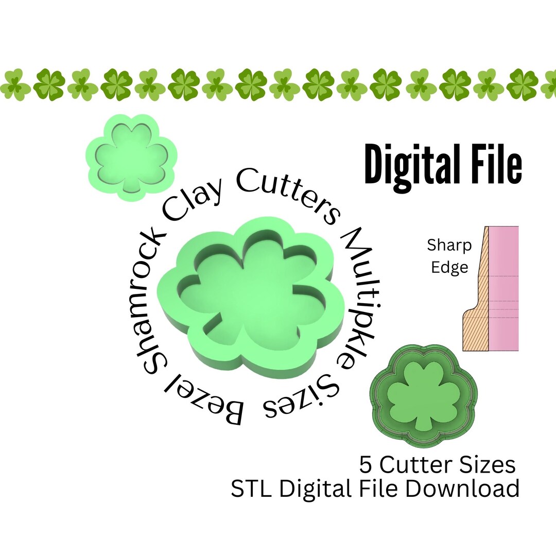 Bezel Thumbprint Shamrock Clay Cutter St Patricks Day STL Digital ...