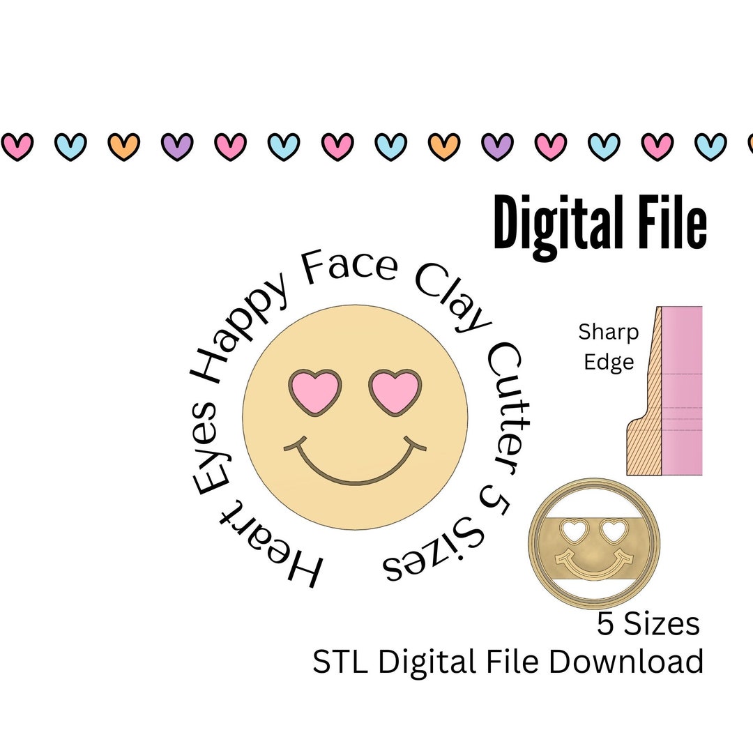 Heart Eyes Happy Smile Face Valentines Day Clay Cutter STL Digital ...