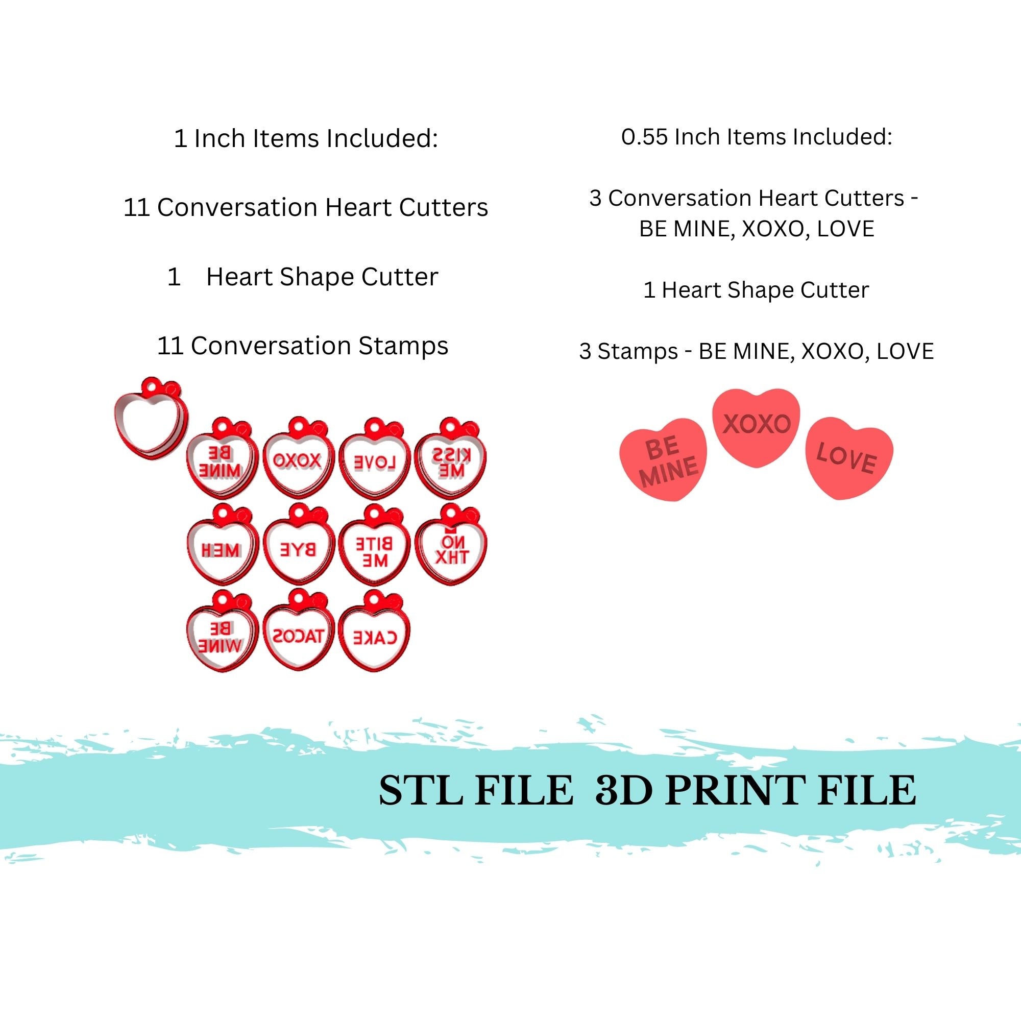 Valentine Conversation Heart Cutters & Stamps Dangle Stud | STL File ...