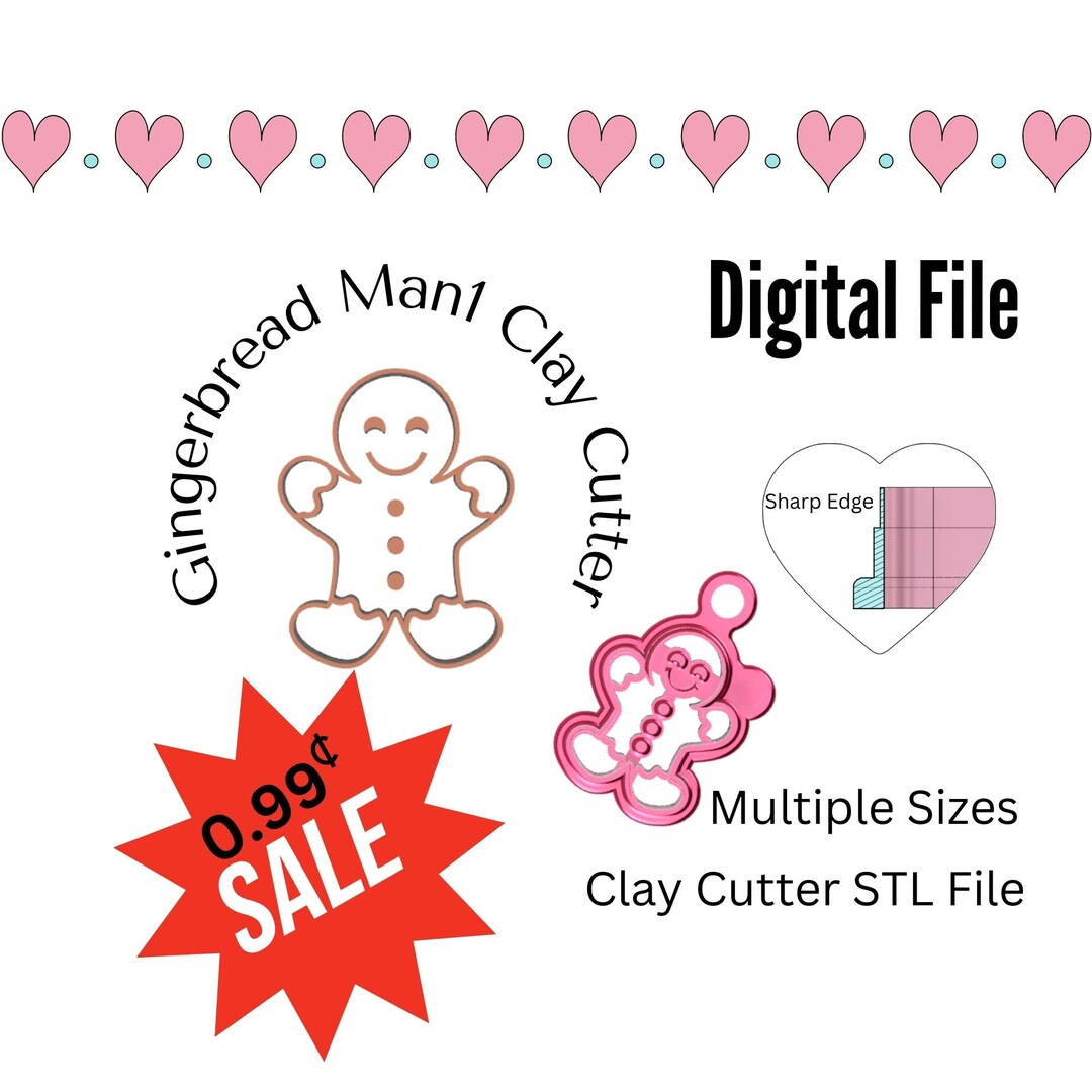 Gingerbread Man1 Clay Cutter STL 3D Print Digital Download Files - Etsy