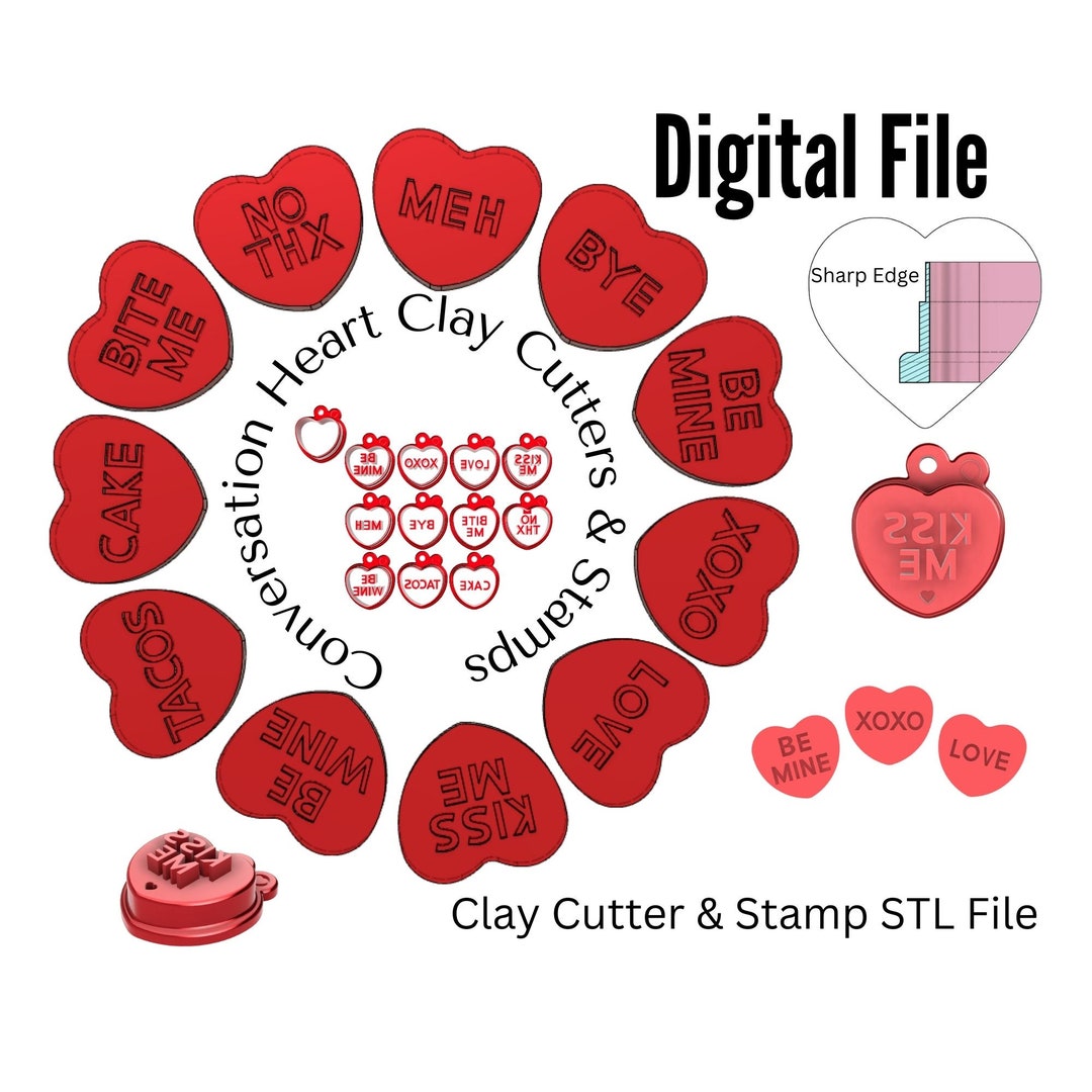 Valentine Conversation Heart Cutters & Stamps Dangle Stud | STL File ...