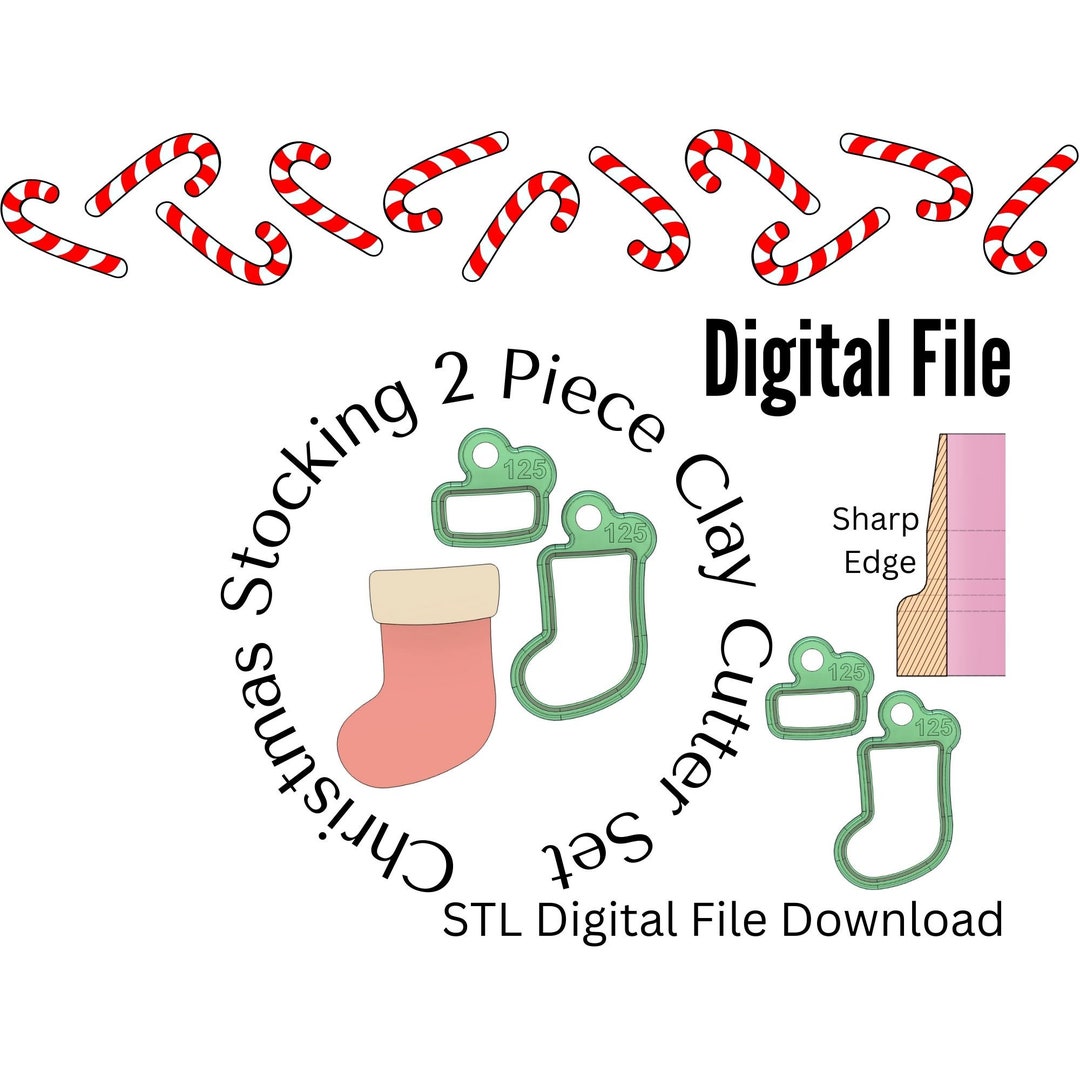 Christmas Stocking 2 Piece Clay Cutter Set Digital Download STL Files ...