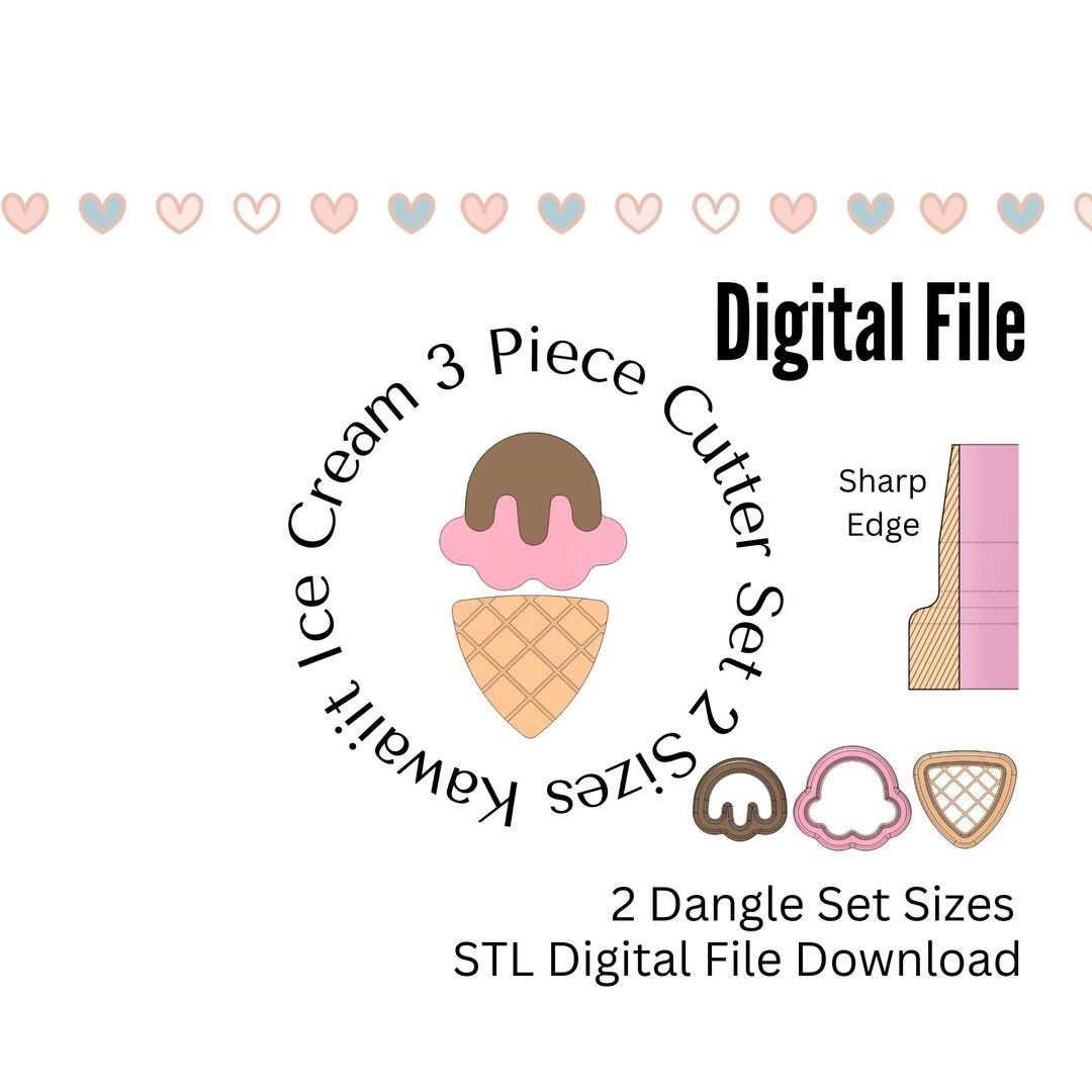 Kawaii Ice Cream Cone Dangle Clay Cutter Set STL Digital Download Files ...