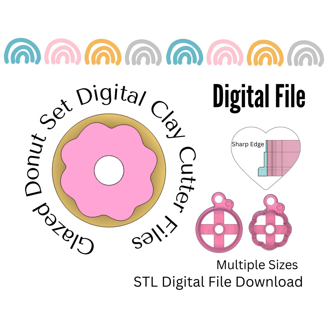 Jelly Glazed Donut Stud and Dangle Sets Clay Cutter Set STL Digital ...