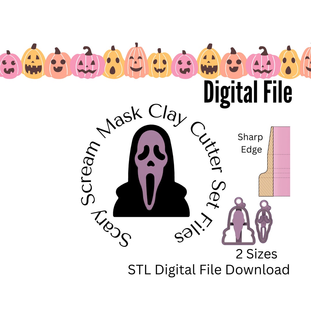 Scary Scream Halloween Mask Clay Cutter Set STL Digital Download Files ...