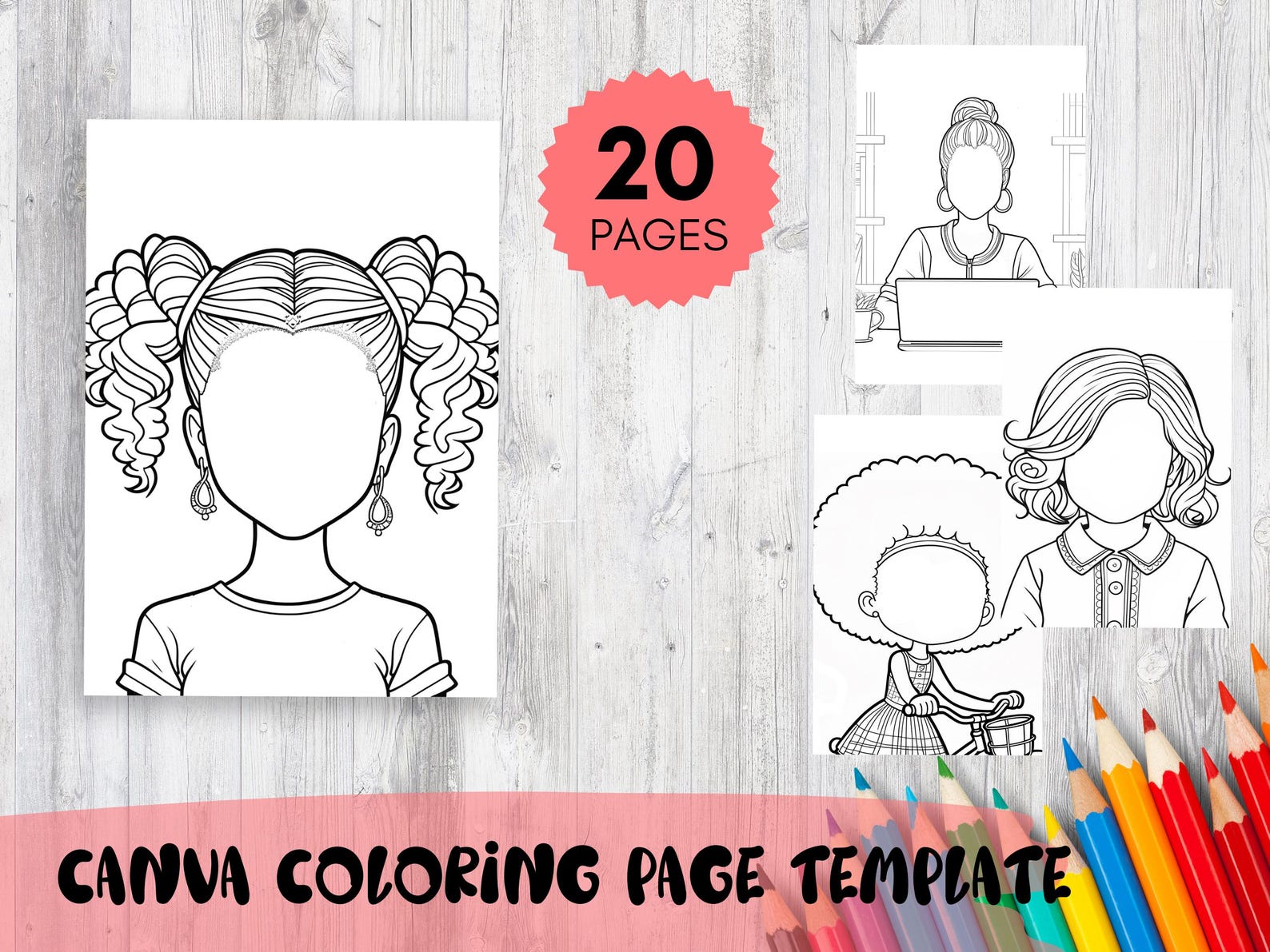 20 FACELESS Coloring Pages |coloring Book | Printable, CANVA Template ...