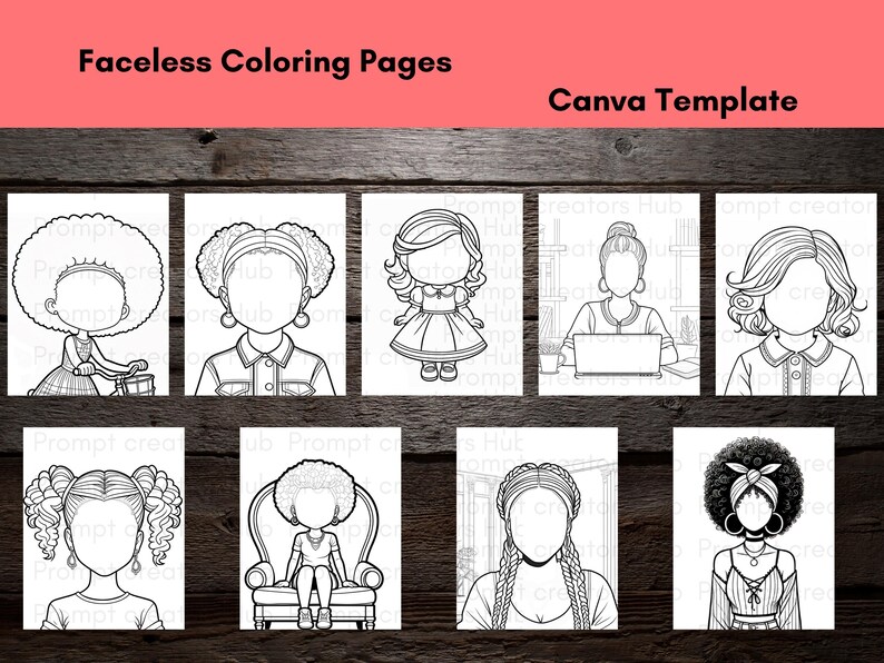 20 FACELESS Coloring Pages |coloring Book | Printable, CANVA Template ...