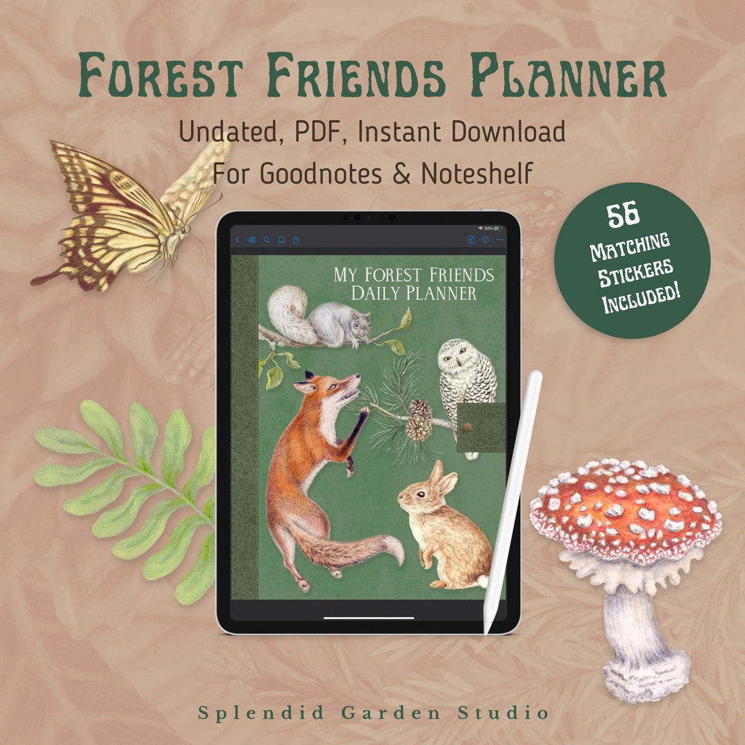 Undated Digital Nature Planner With Stickers, Digital Planner Forest ...