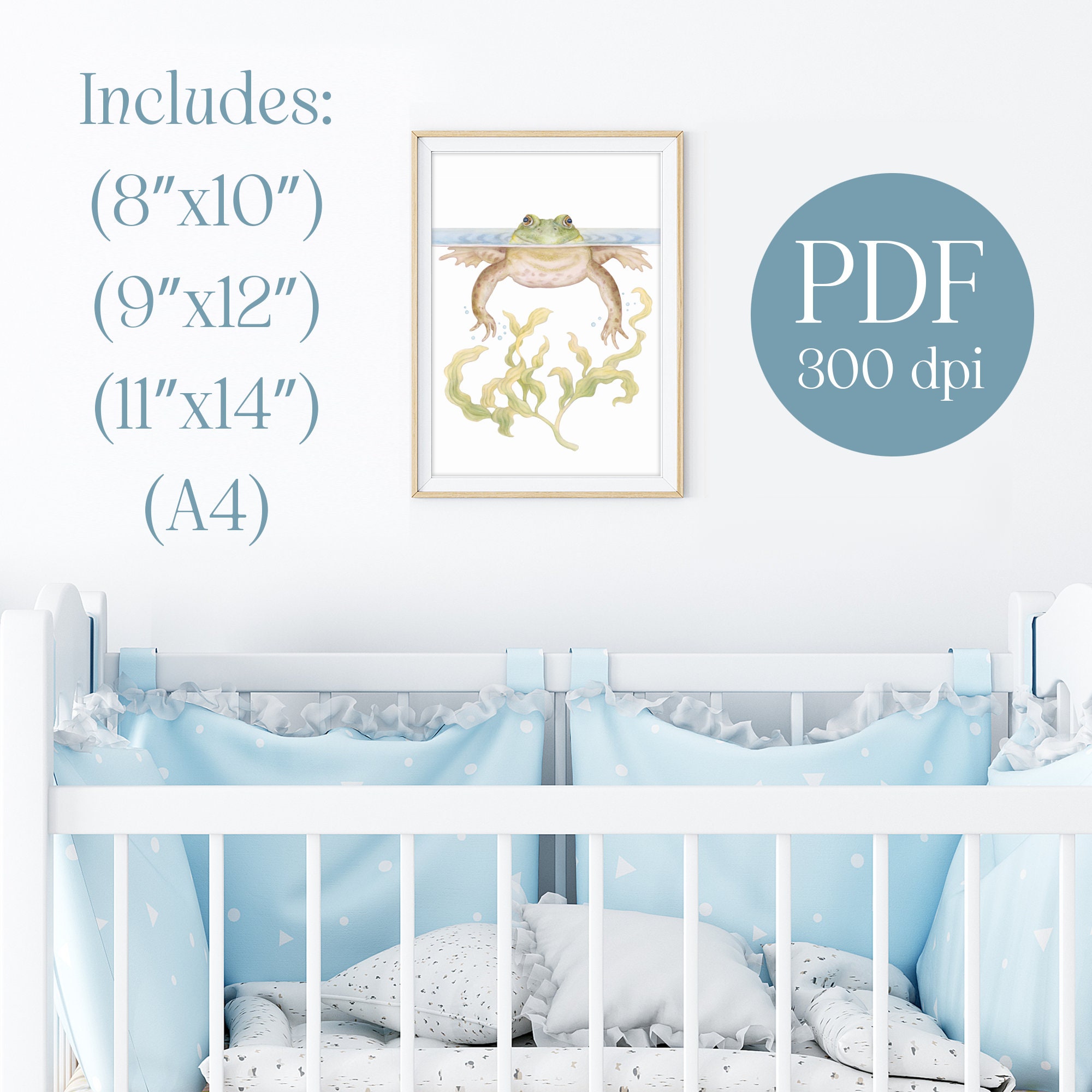 Nursery Wall Art Frog, Printable Baby Wall Art, Neutral Nursery Decor ...