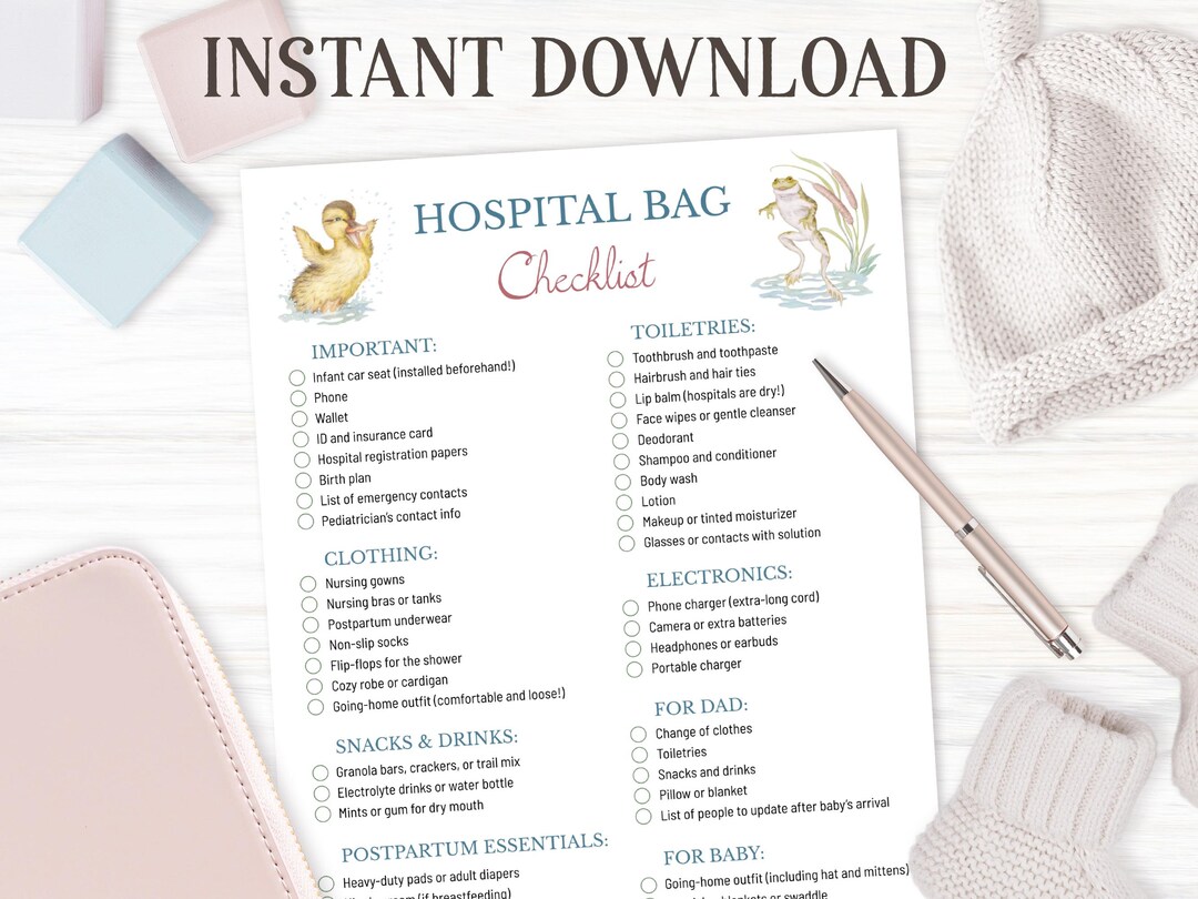 Hospital Bag Packing List Maternity Hospital Bag Checklist Printable ...