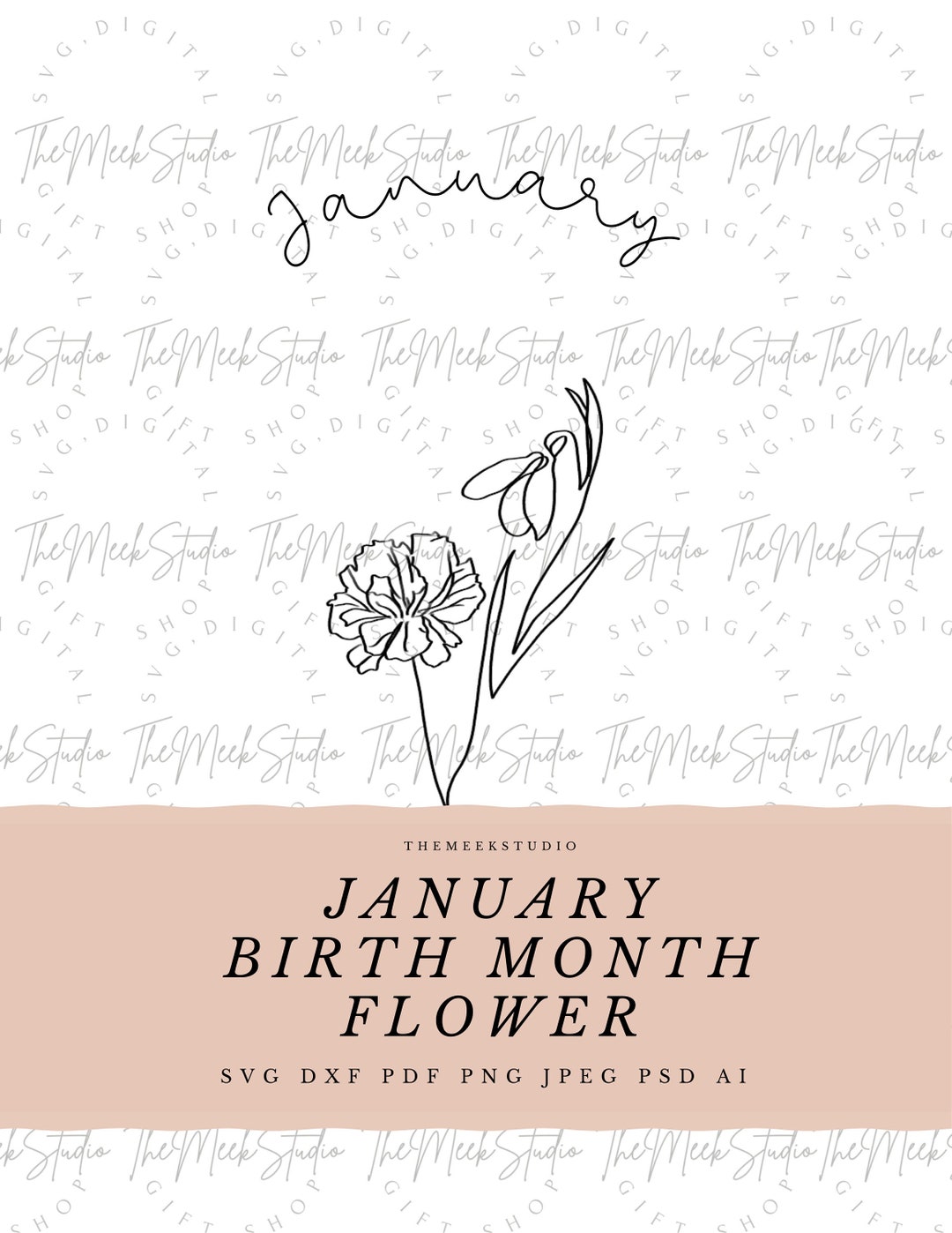 JANUARY Birth Month Flower SVG for Keychain Necklace Flowers Engraving ...