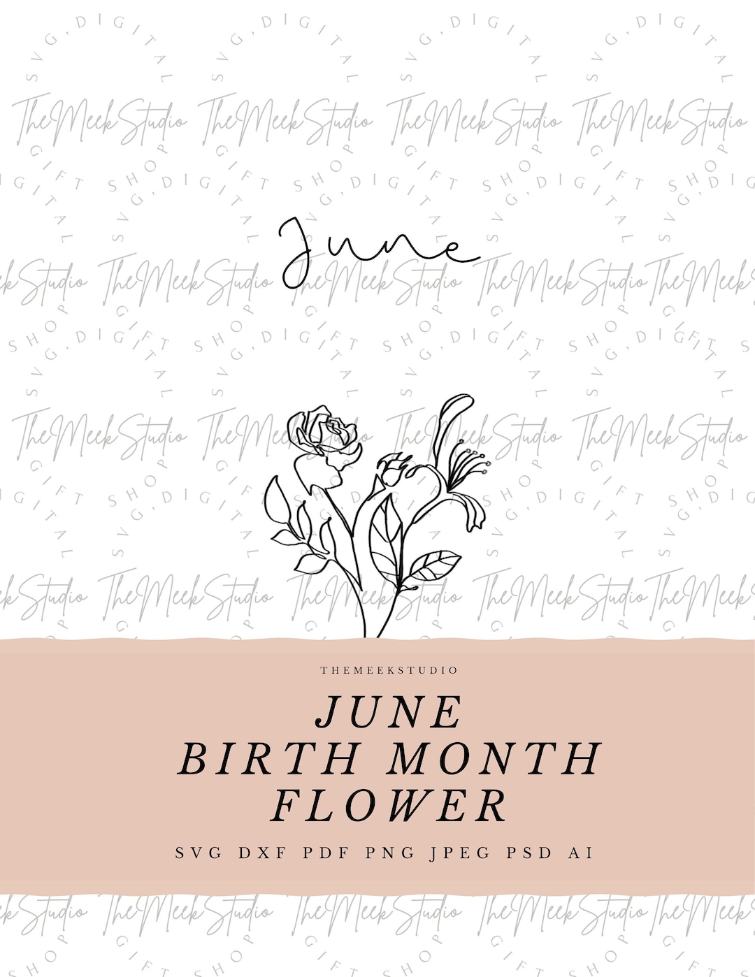 JUNE Birth Month Flower SVG for Keychain Necklace Flowers Engraving ...