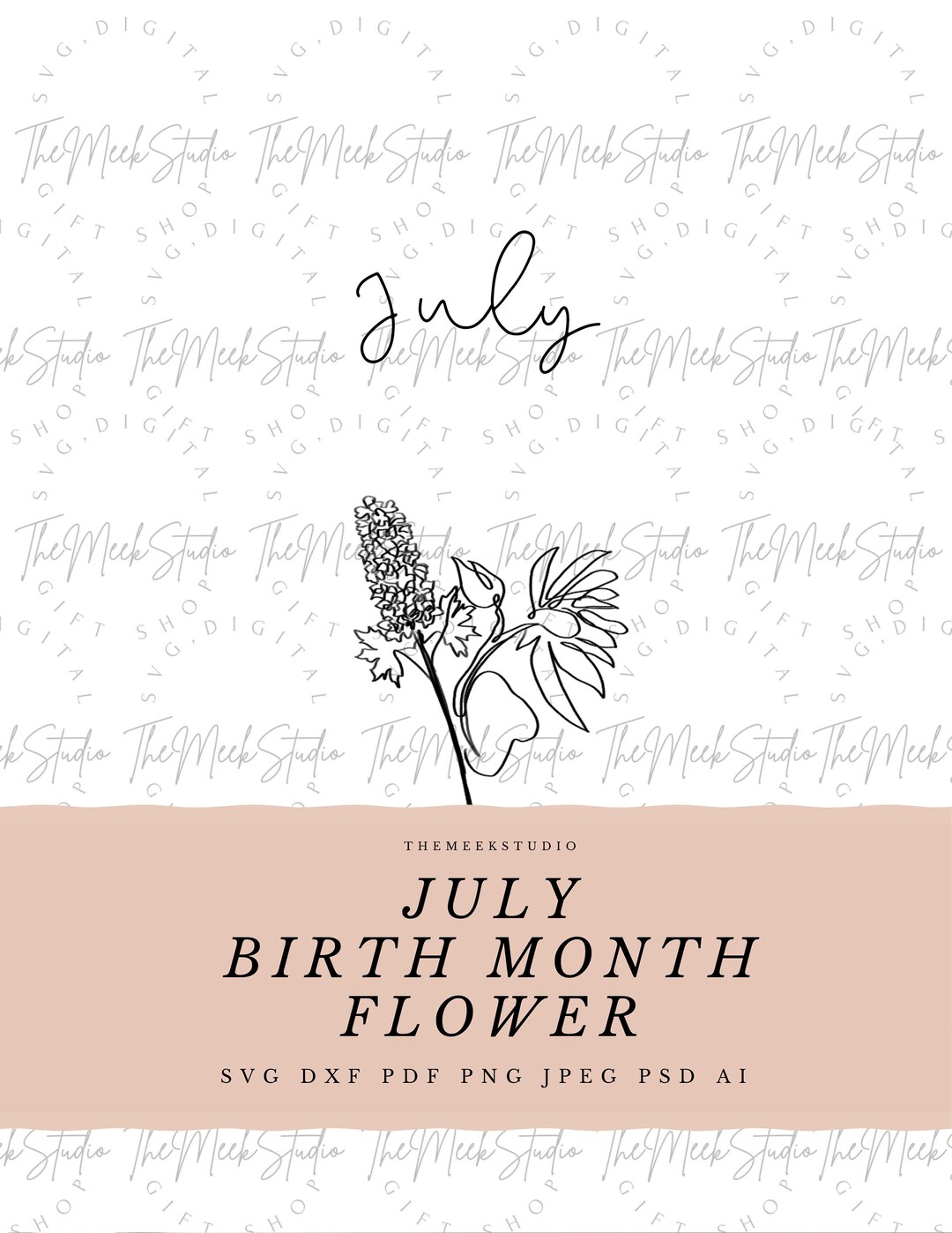 JULY Birth Month Flower SVG for Keychain Necklace Flowers Engraving ...